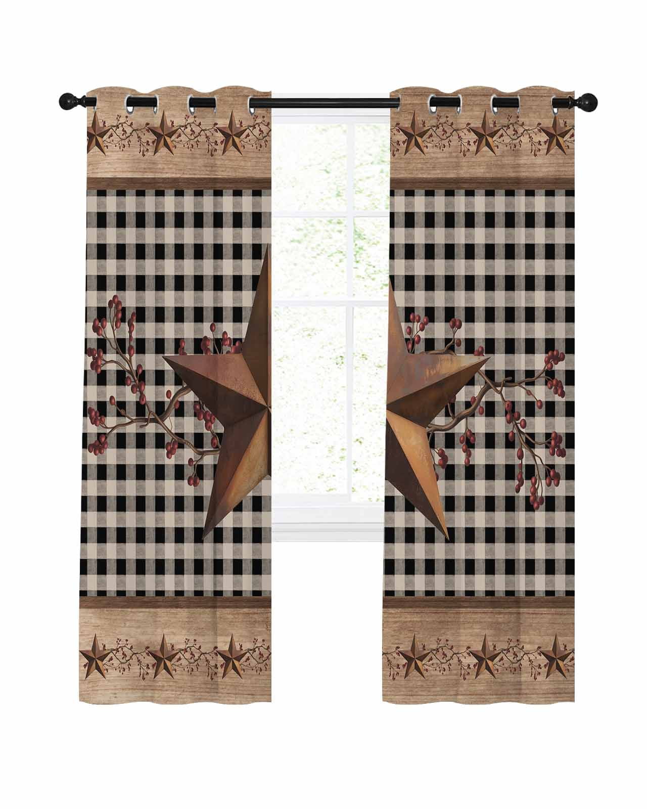 Western Texas Star Blackout Curtains 63 Inch Length Vintage Rust Red ...