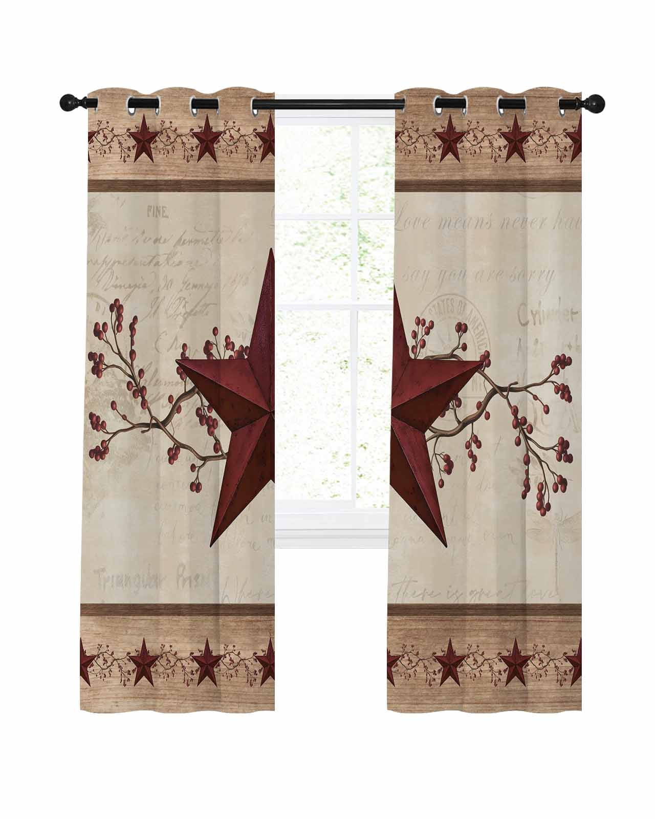 Western Texas Star Blackout Curtains 96 Inch Length Vintage Red Star ...