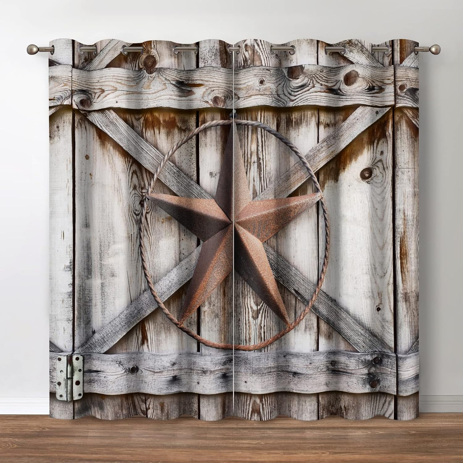 Western Texas Star Blackout Curtains - Vintage Wooden Door Farmhouse ...