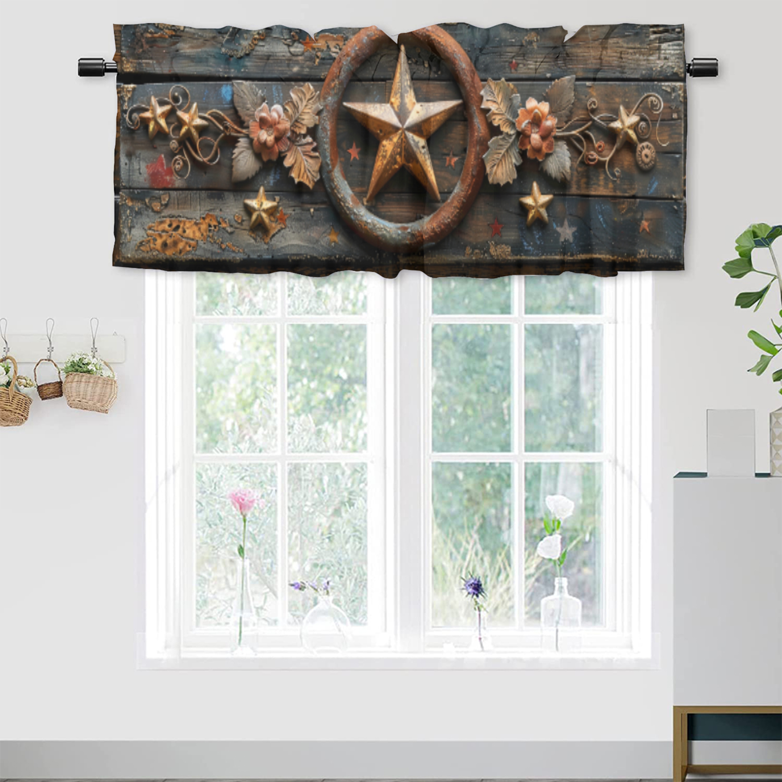 Western Texas Star Curtain Valance for Kitchen Retro Rustic Wooden ...