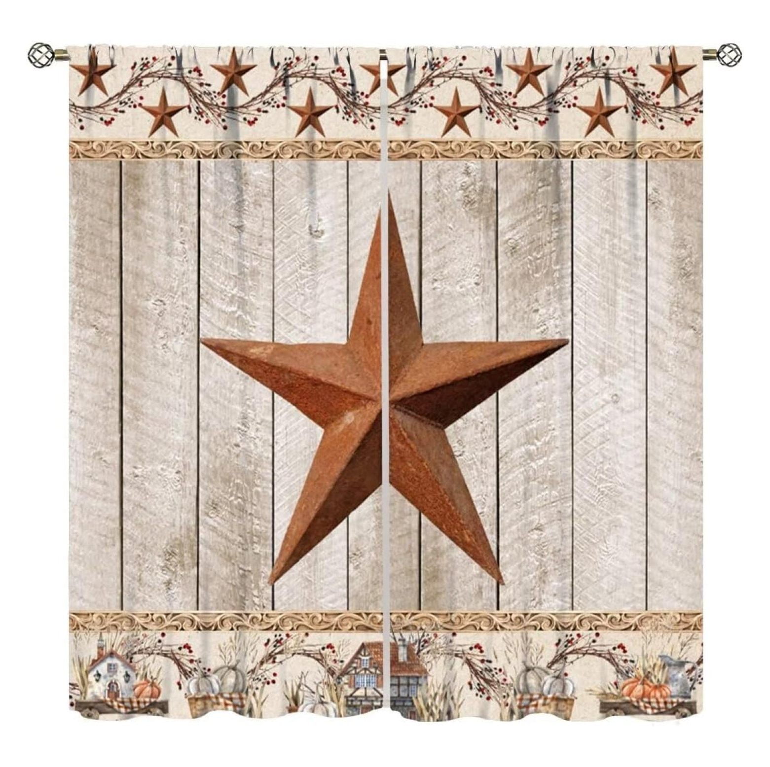 Western Texas Star Curtains,Farmhouse Vintage Wooden Barn Door ...