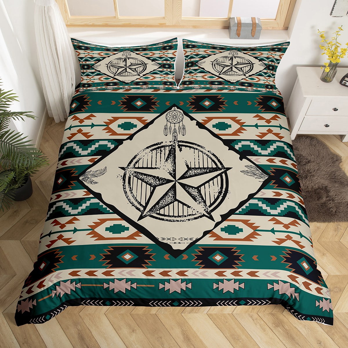 Western Texas Star Duvet Cover for Cowboy Cowgirl,Southwestern Aztec ...