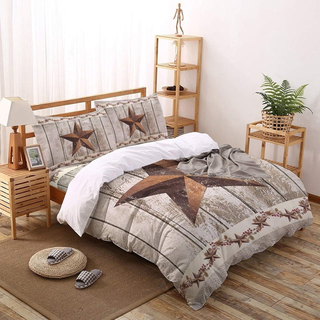 Western Texas Star Duvet Cover Set Full Size Rustic Wood Grain Bedding ...