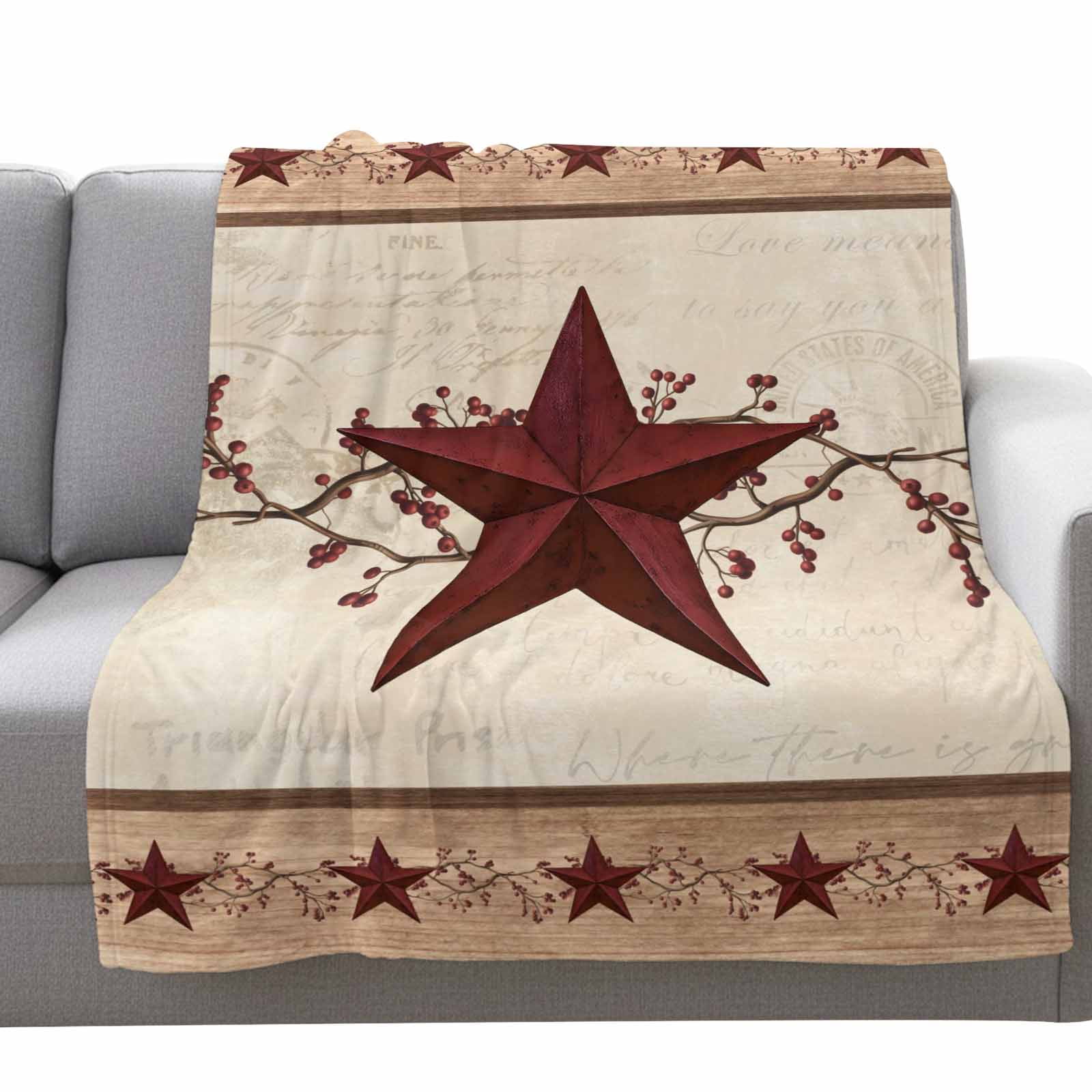Western Texas Star Fleece Throw Blanket Lightweight Vintage Red Star ...