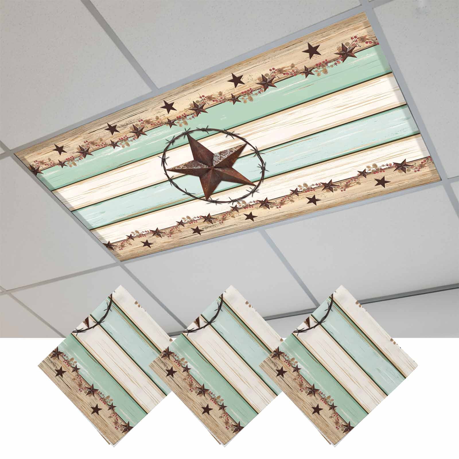 Western Texas Star Green Fluorescent Light Covers, Farmhouse Brown ...