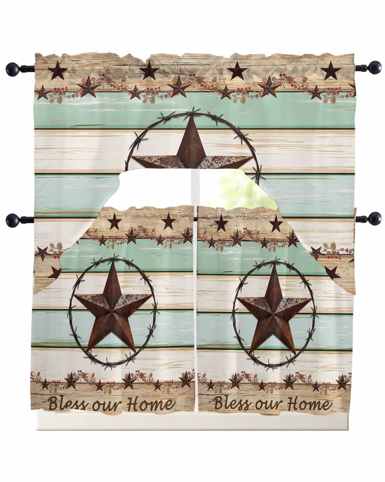 Western Texas Star Green Kitchen Curtains Sets 36 Inch Length with ...