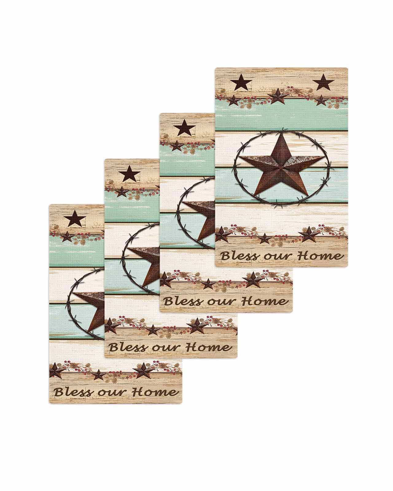 Western Texas Star Green Kitchen Dish Towels for Drying Dishes Set of 4 ...