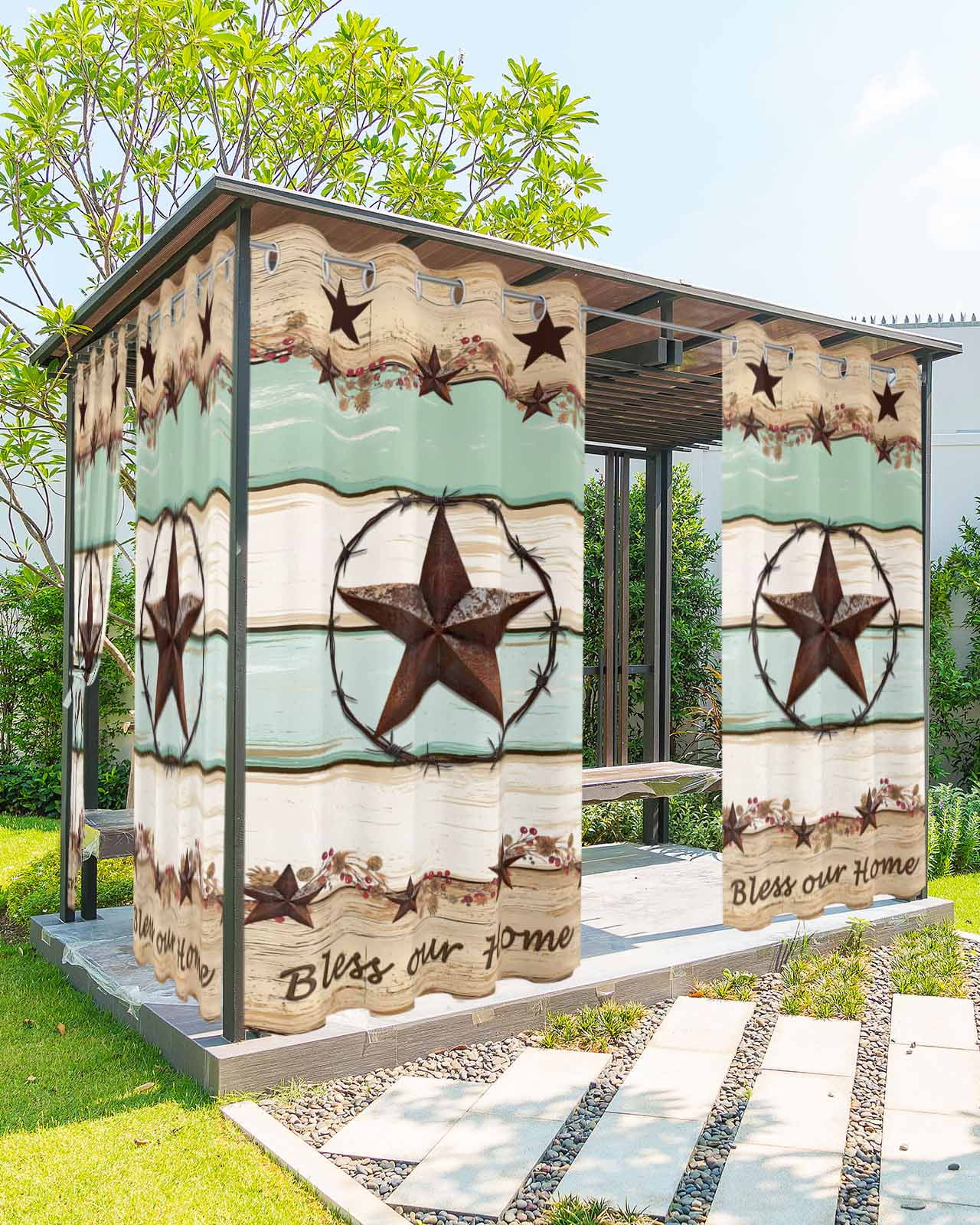 Western Texas Star Green Outdoor Curtains for Patio Waterproof ...