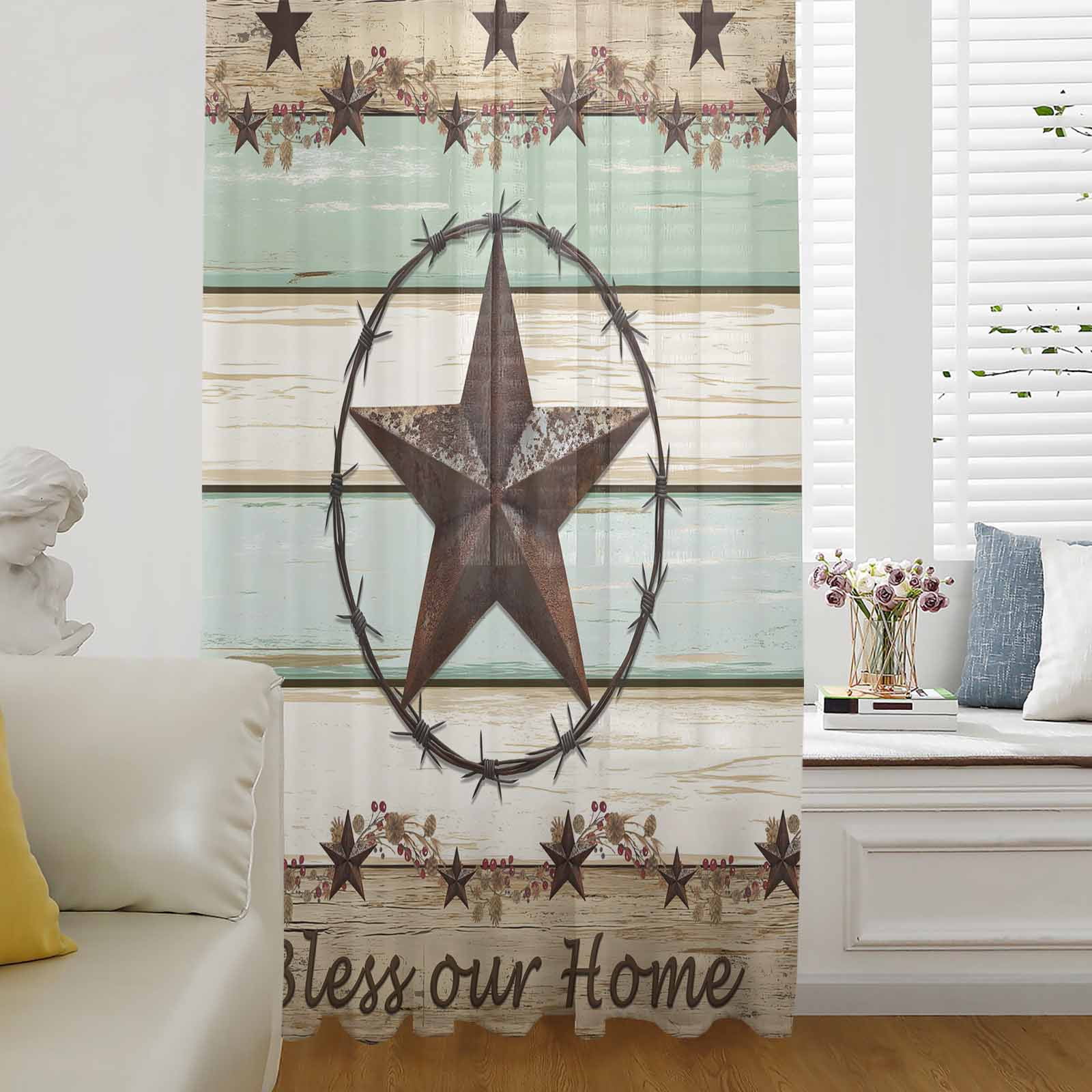 Western Texas Star Green Window Curtain 72 Inches Long,Farmhouse Brown ...