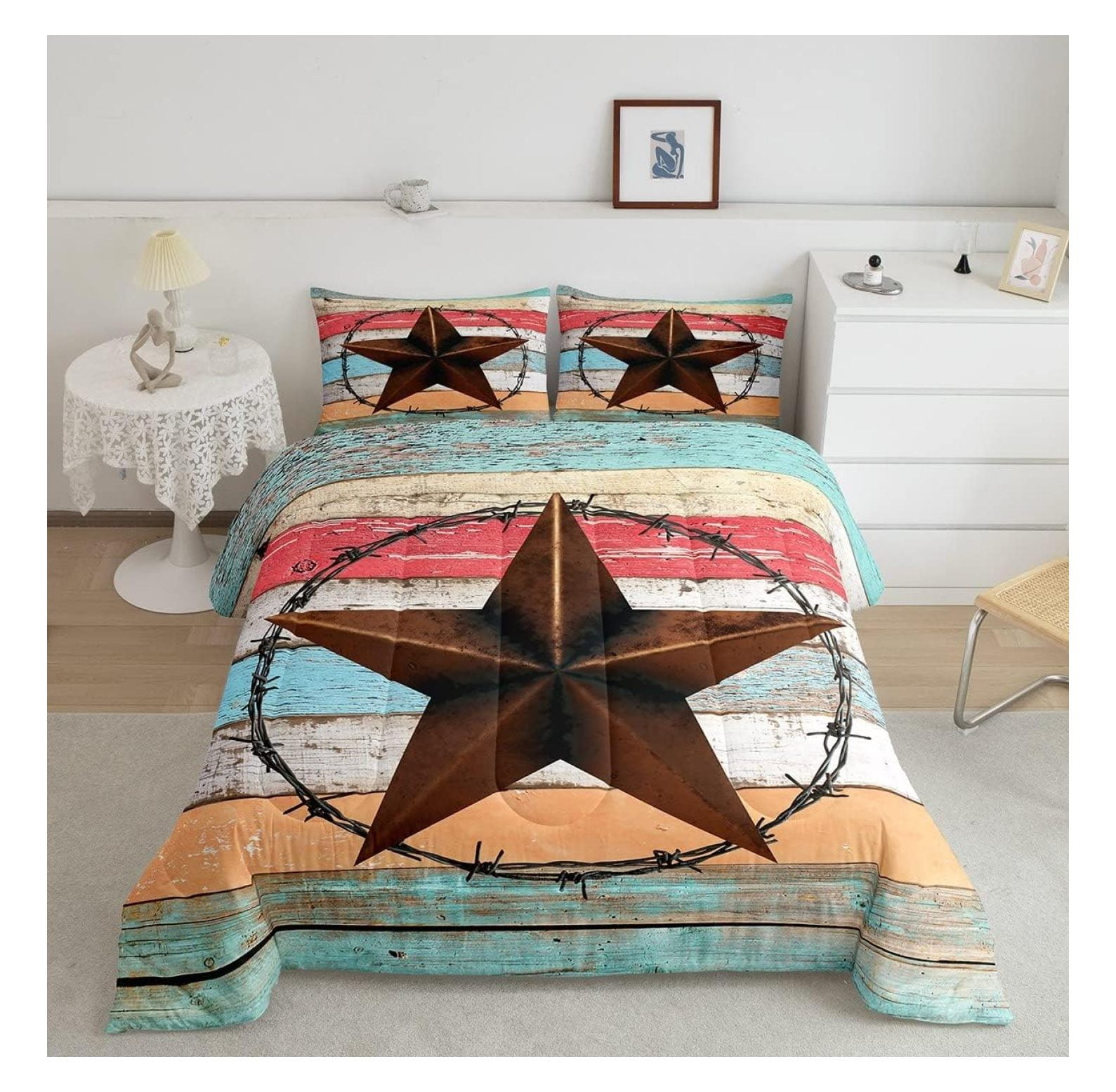 Western Texas Star Kids Comforter Set Full Size,Wooden Barn Rustic ...