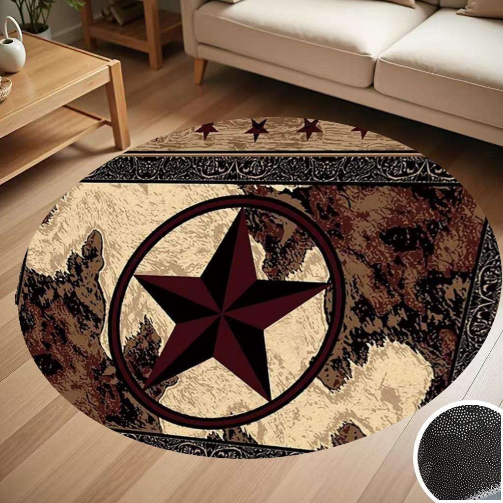 Western Texas Star On Wood Round Carpet Living Room Bedroom Home ...
