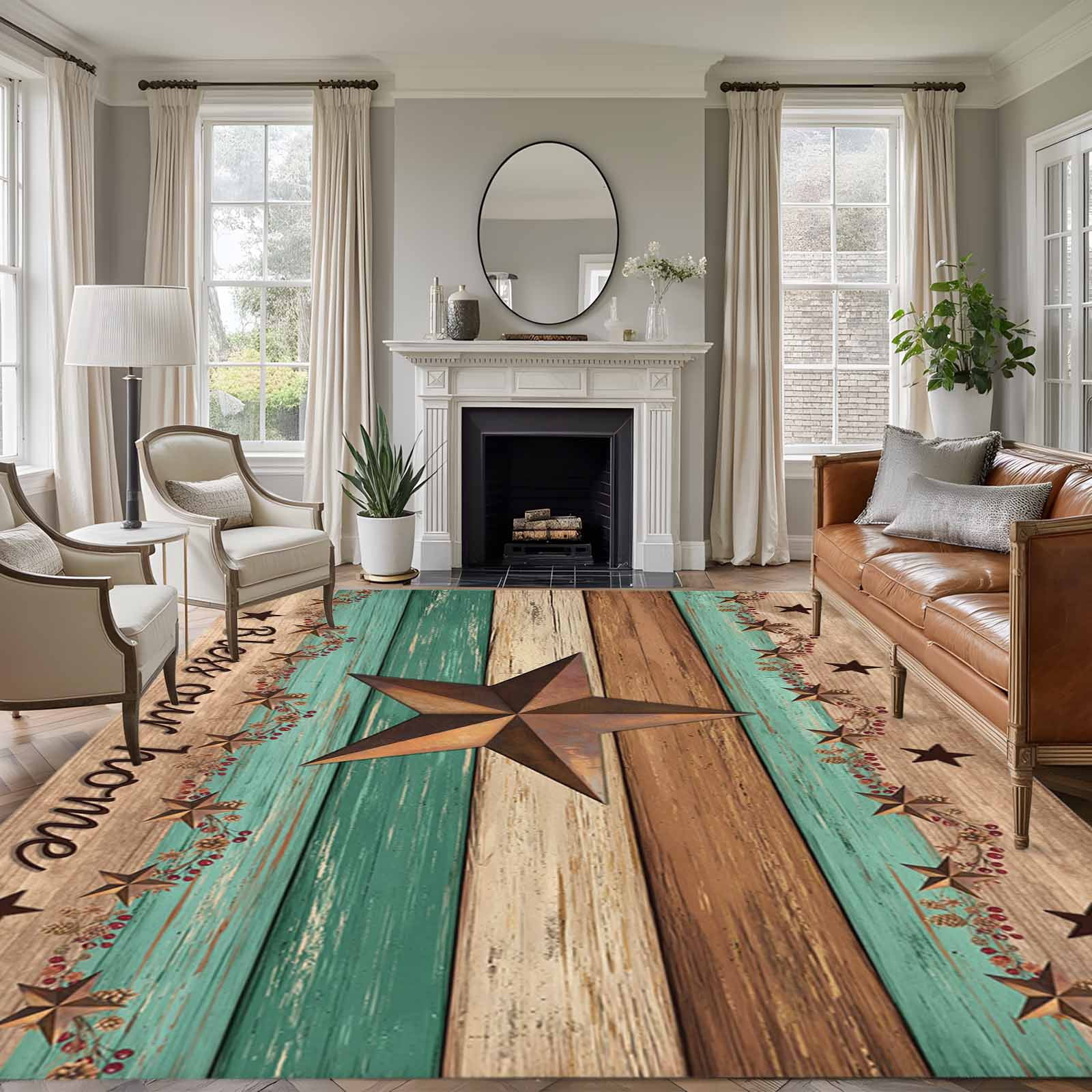 Western Texas Star Retro Area Rug 5x7 Washable Rug Non Slip Vintage ...