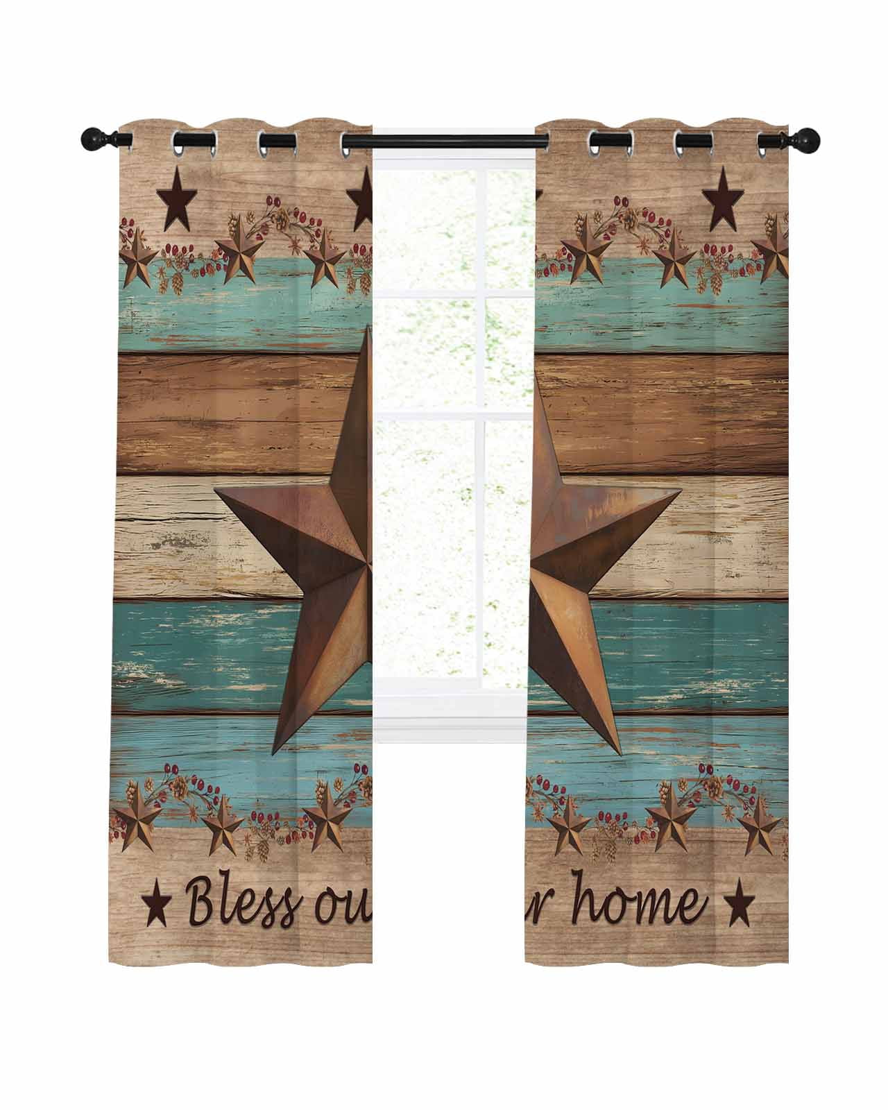 Western Texas Star Retro Blackout Curtains, Light Blocking Print Window ...