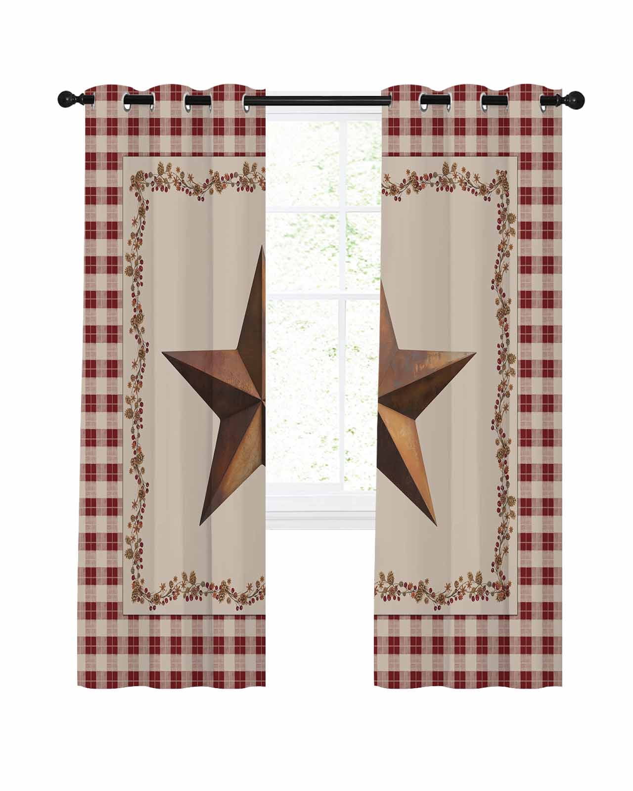 Western Texas Star Retro Blackout Curtains, Light Blocking Print Window ...