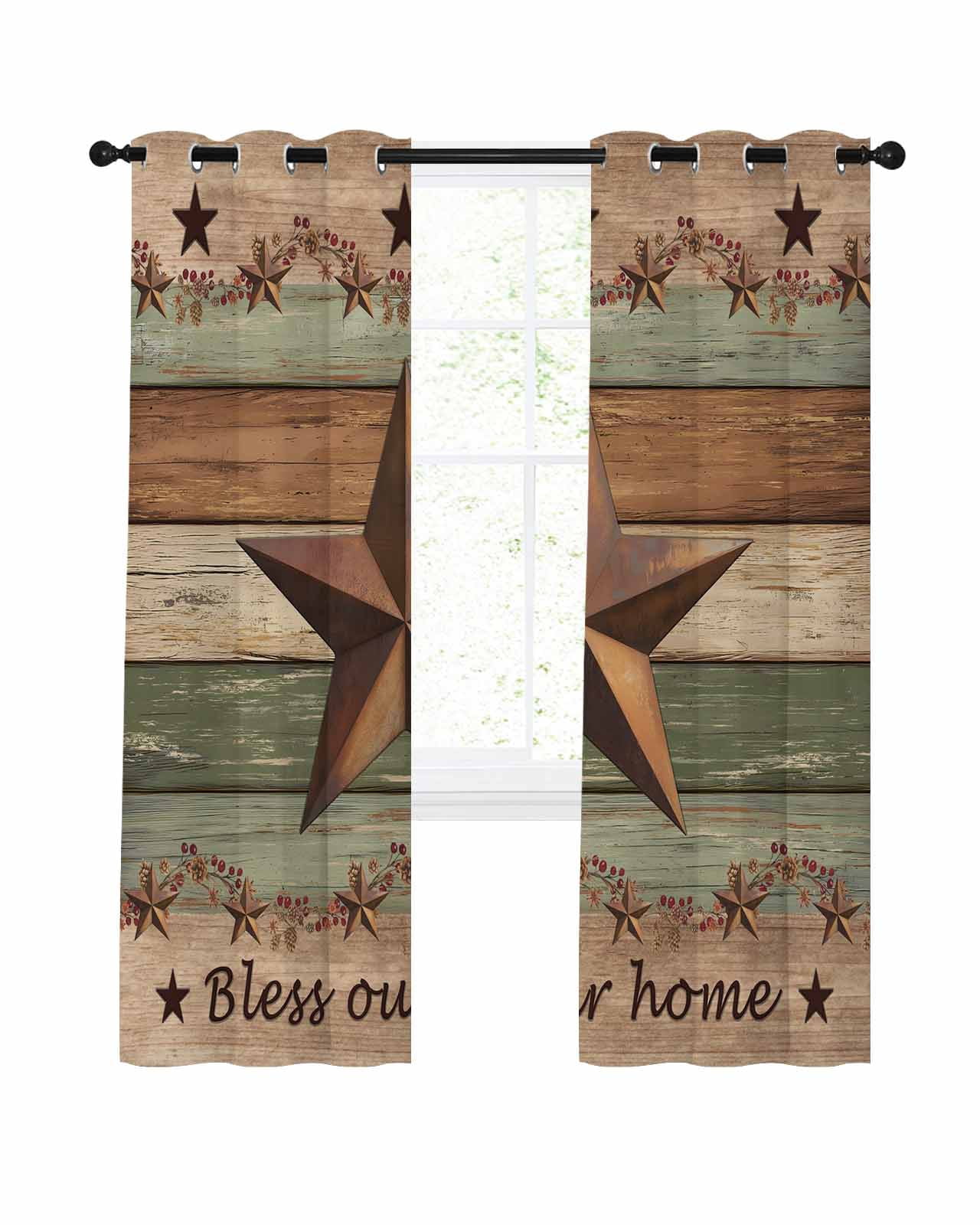 Western Texas Star Retro Blackout Curtains, Light Blocking Print Window ...