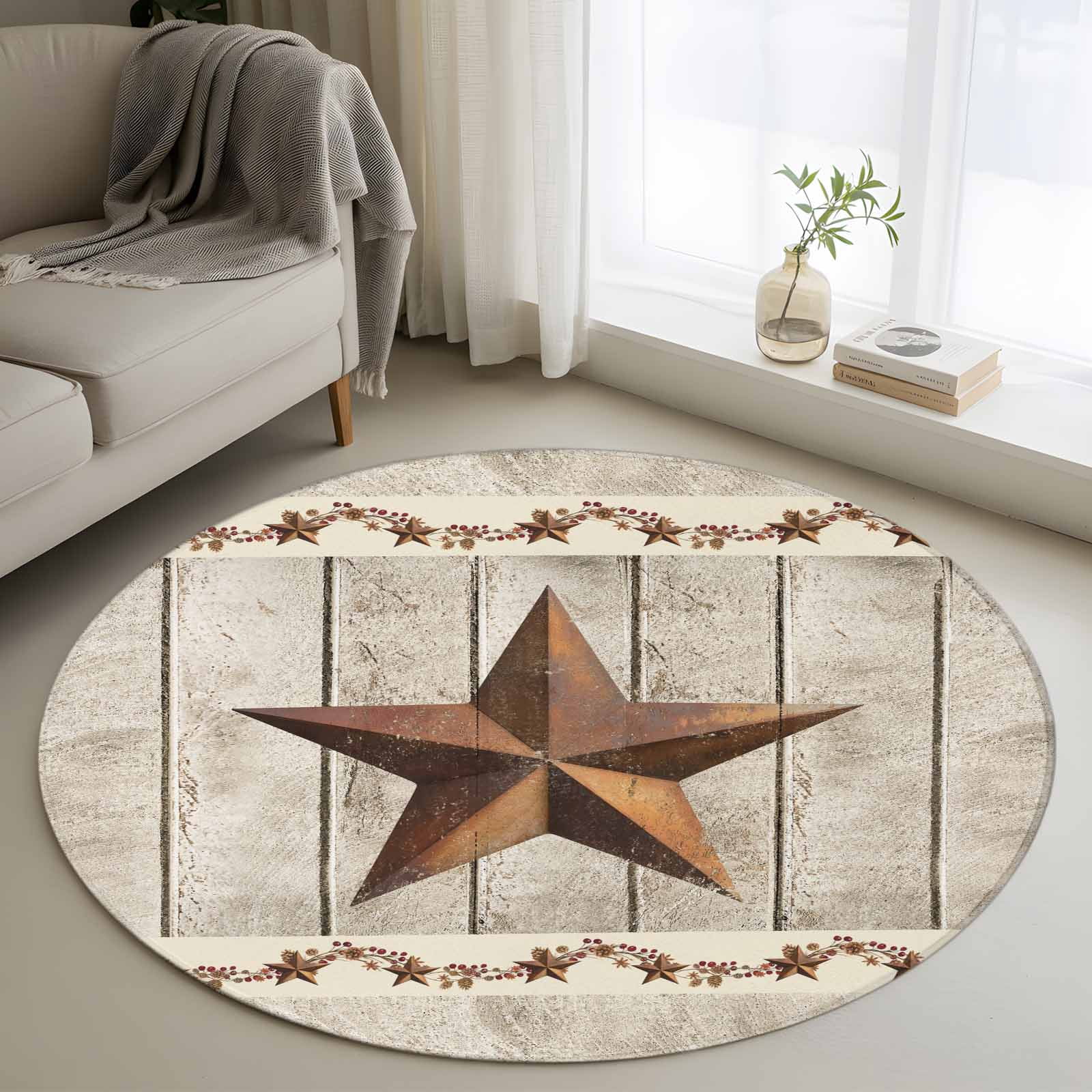 Western Texas Star Retro Round Rug 3ft Washable Circle Entryway Rugs ...