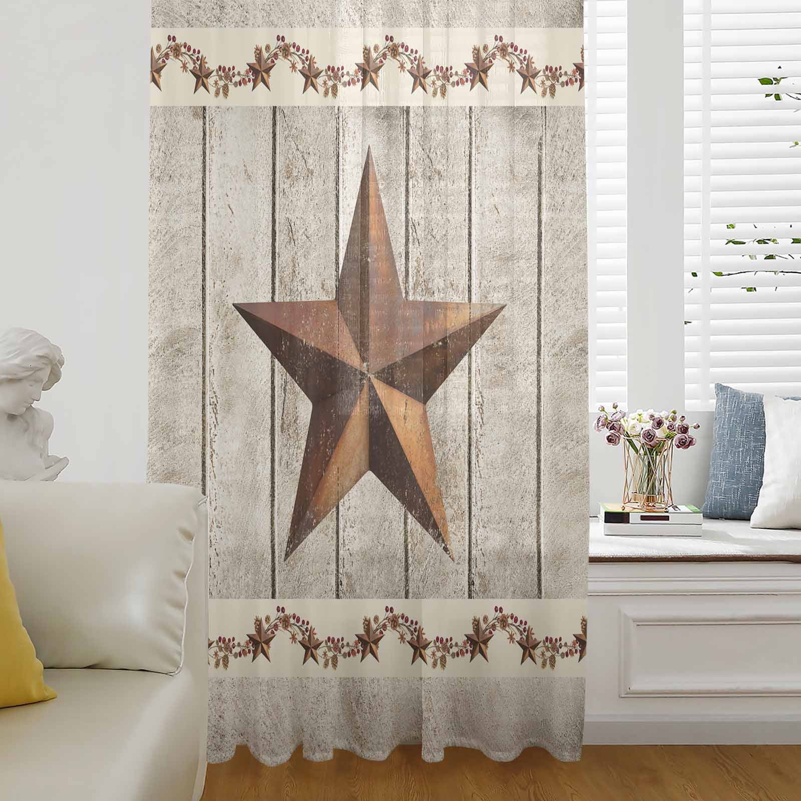 Western Texas Star Retro Semi Sheer Curtains Drapes for Living Room ...