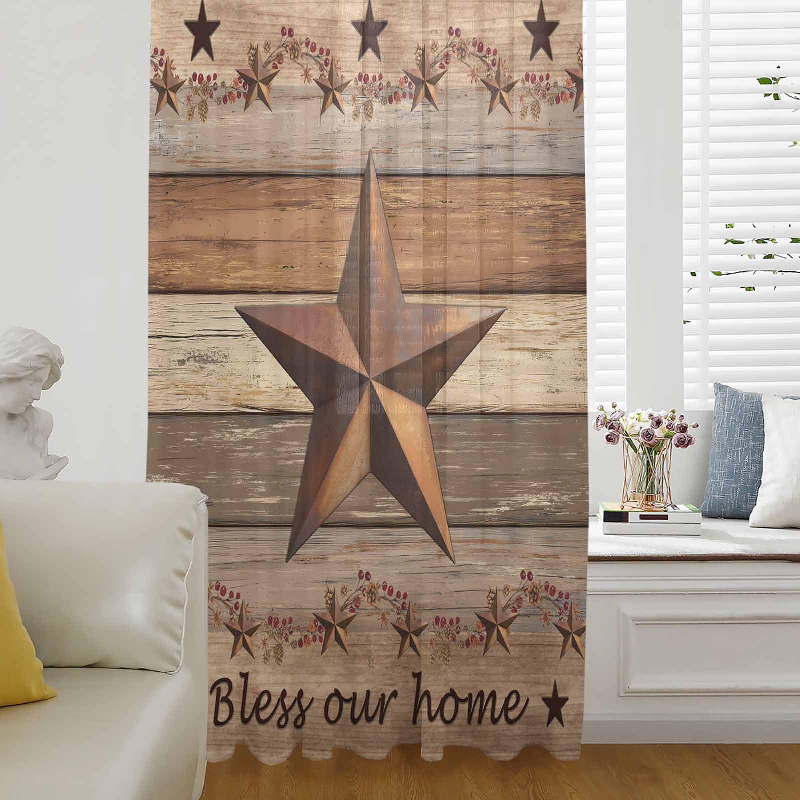Western Texas Star Retro Semi Sheer Curtains Drapes for Living Room ...