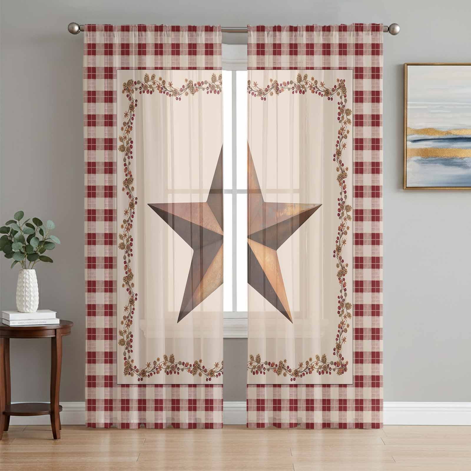 Western Texas Star Retro Sheer Curtains 84 Inch Length 2 Panels Set ...