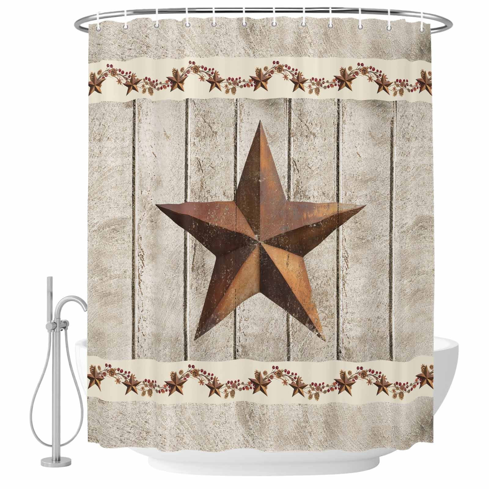 Western Texas Star Retro Shower Curtain Set - Long 72" x 84" Washable ...