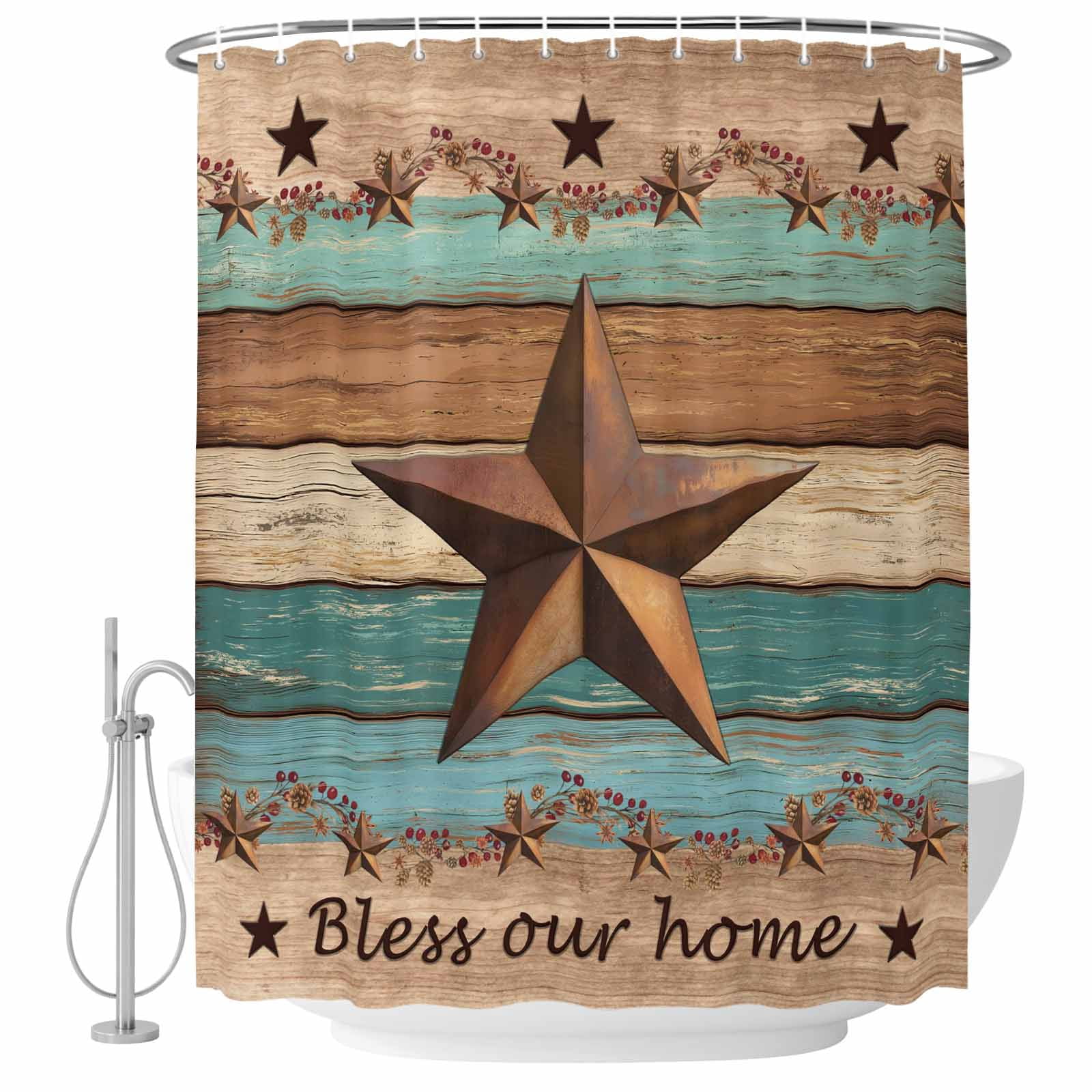Western Texas Star Retro Shower Curtain Set - Long 72" x 84" Washable ...