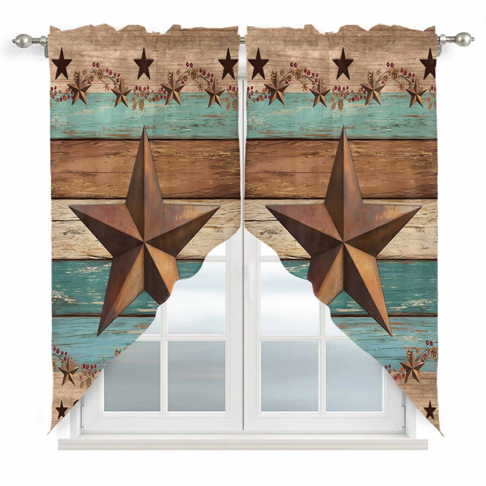 Western Texas Star Retro Swag Curtains for Kitchen/Bedroom/Living Room ...