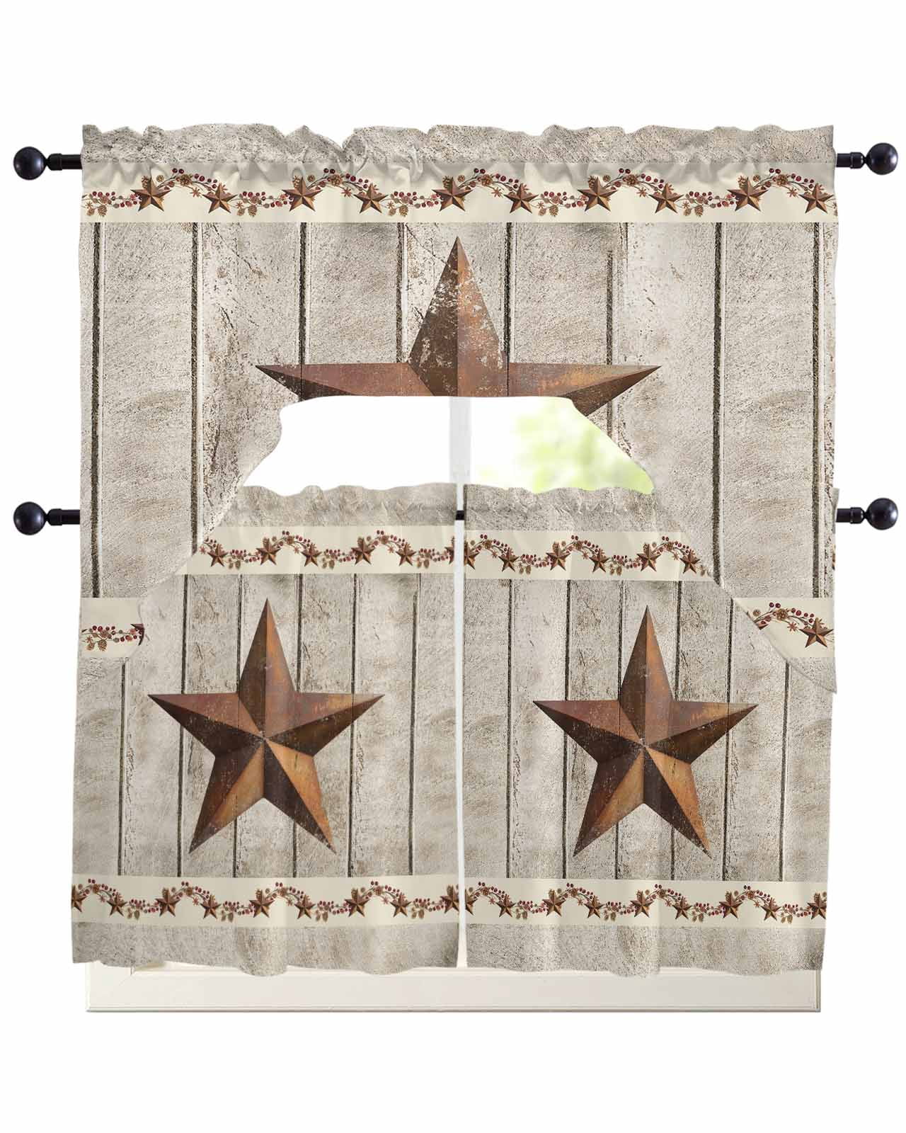 Western Texas Star Retro Swag Kitchen Curtains Sets for Windows 24 Inch ...