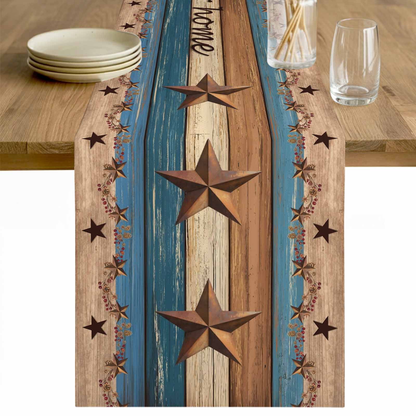 Western Texas Star Retro Table Runner - 48 Inch Long Country Farmhouse ...