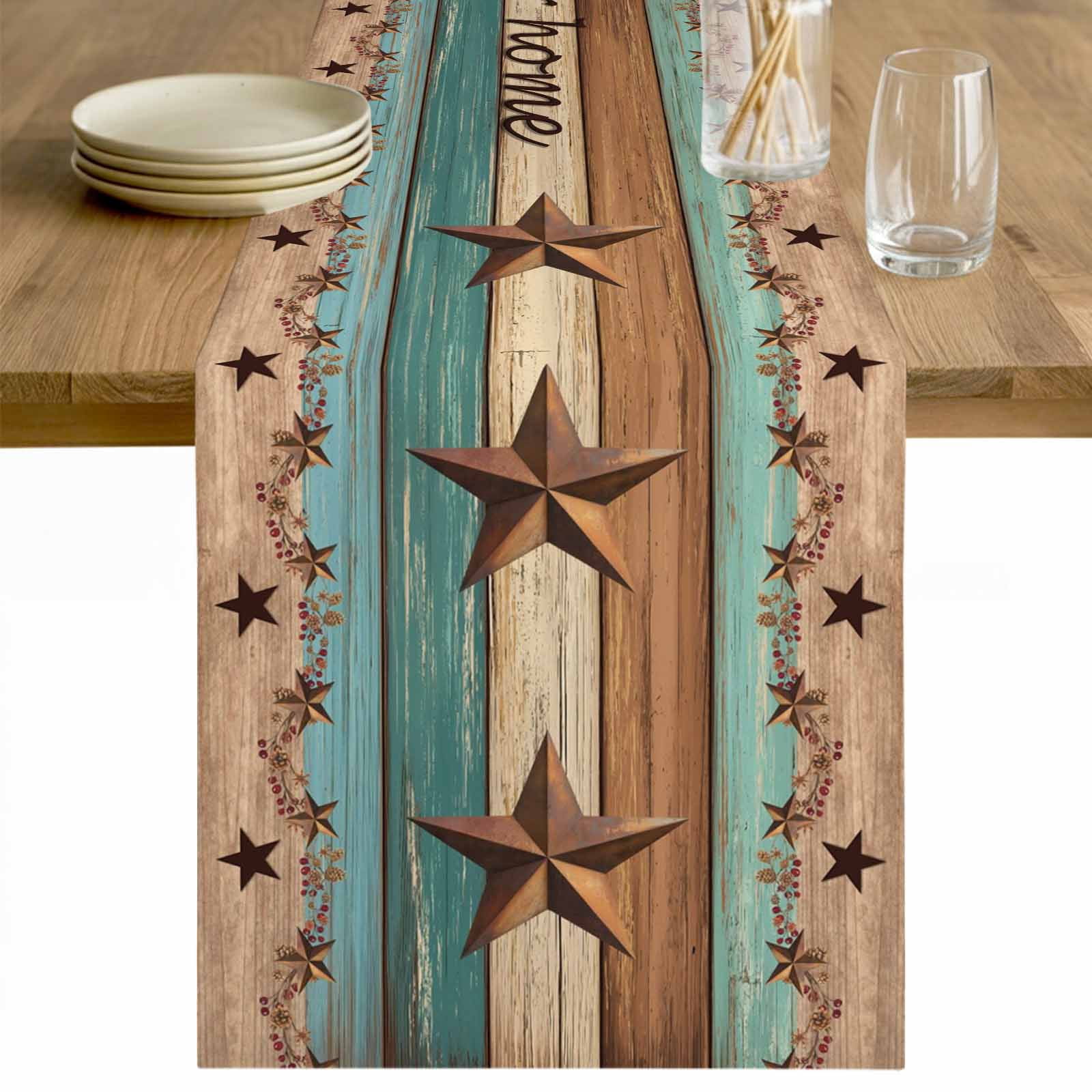Western Texas Star Retro Table Runner - 72 Inch Long Country Farmhouse ...
