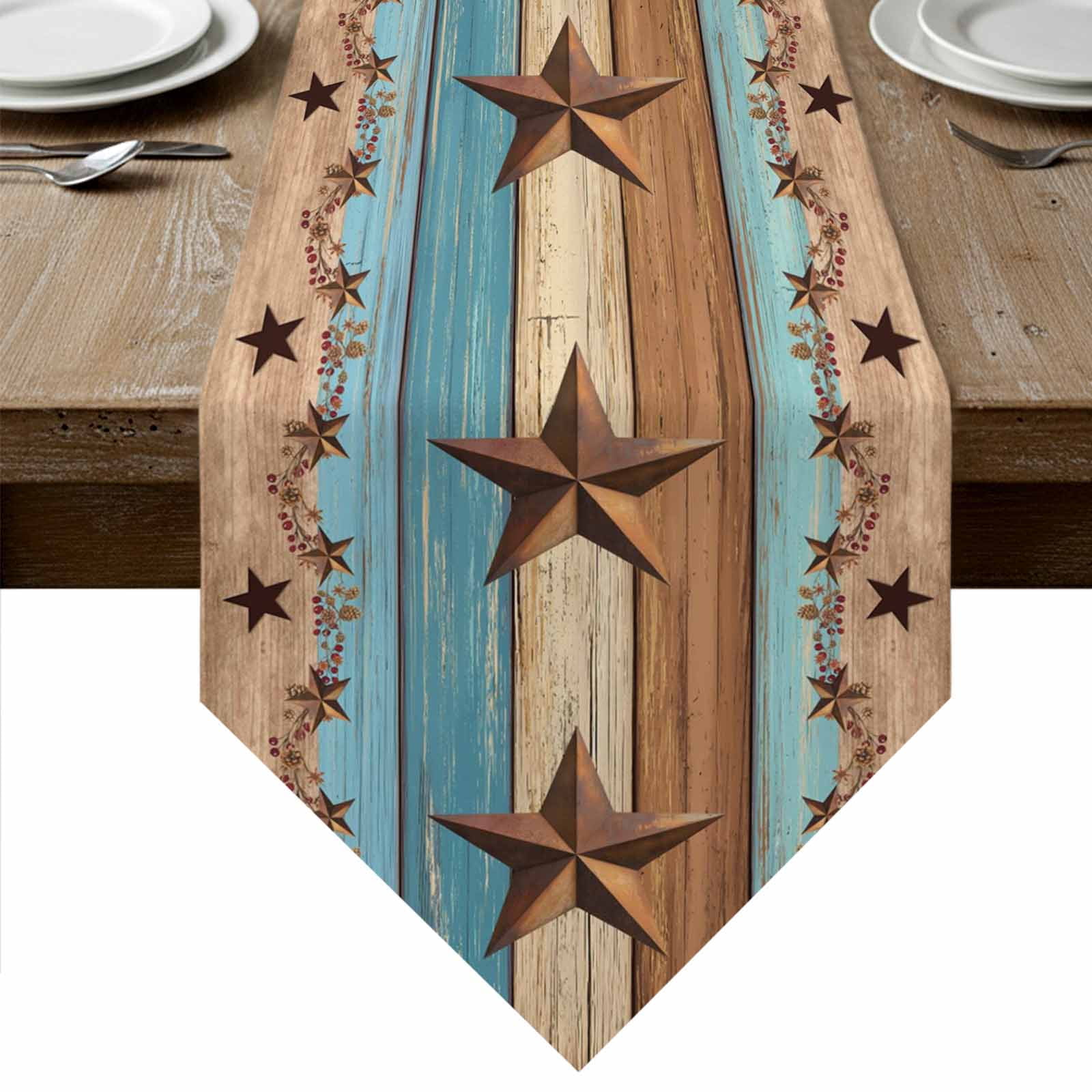 Western Texas Star Retro Table Runner Linen Burlap Table Runner 90 ...