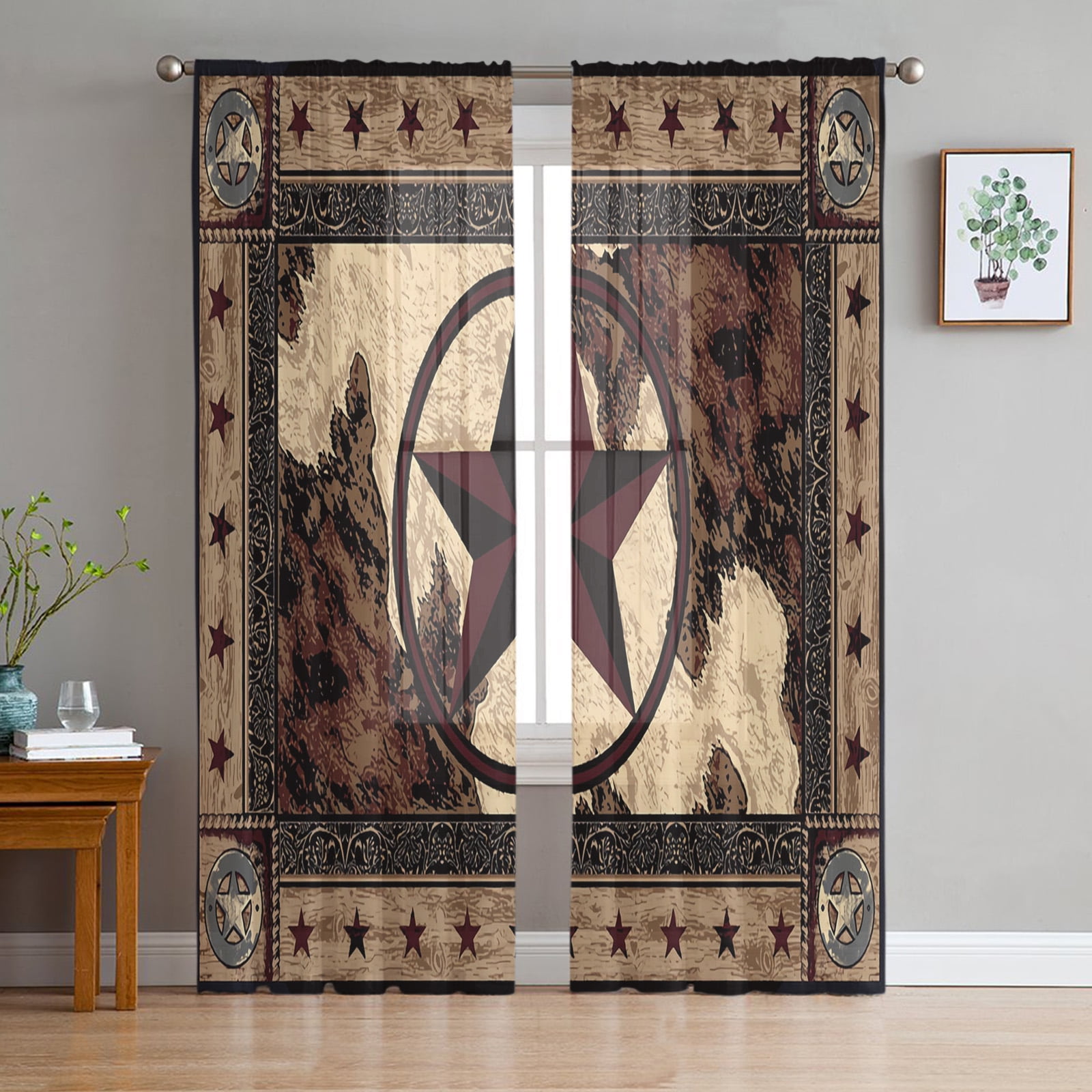 Western Texas Star Rustic Vintage Pentagon Tulle Curtains for Living ...