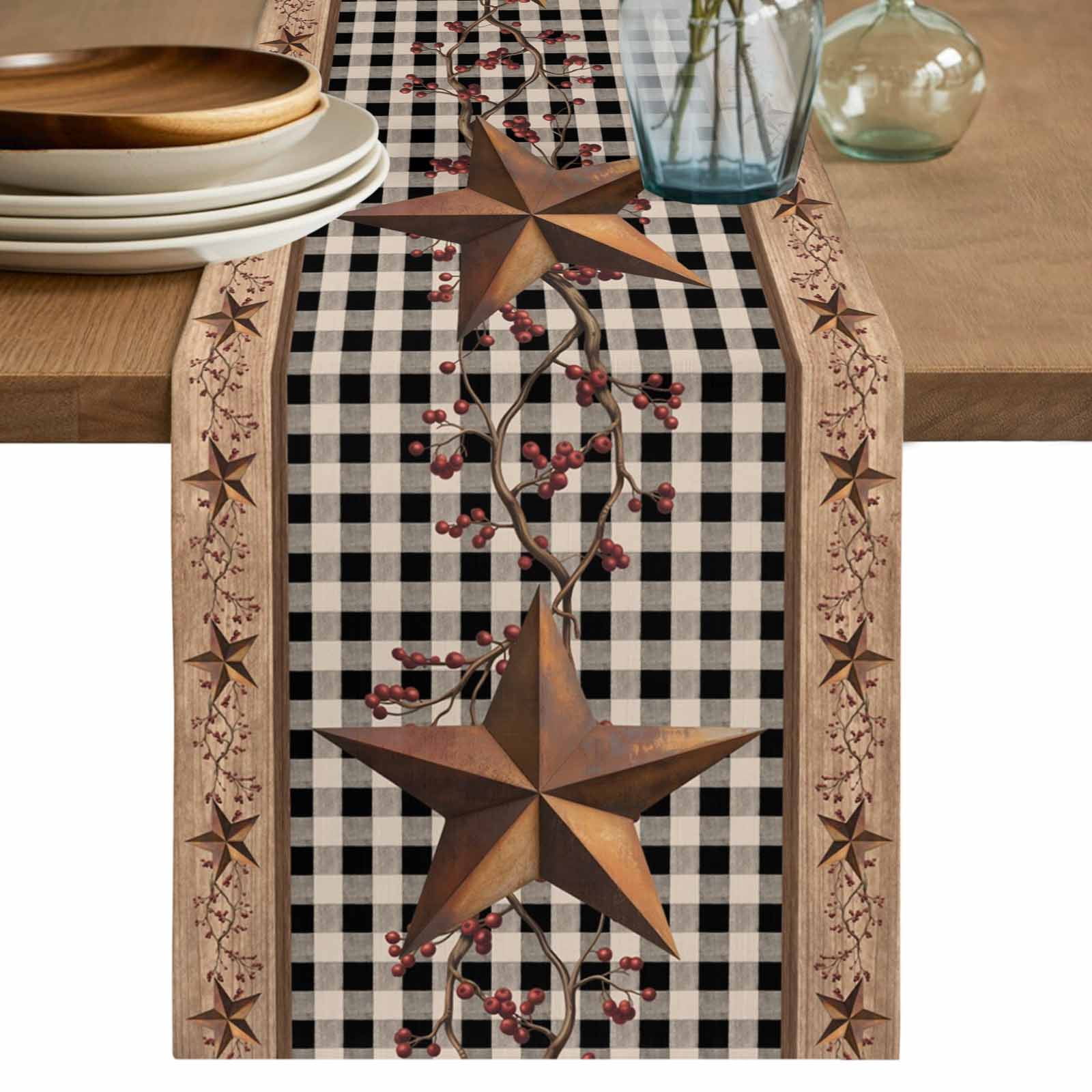Western Texas Star Table Runner, Vintage Rust Red Star Berry Black ...