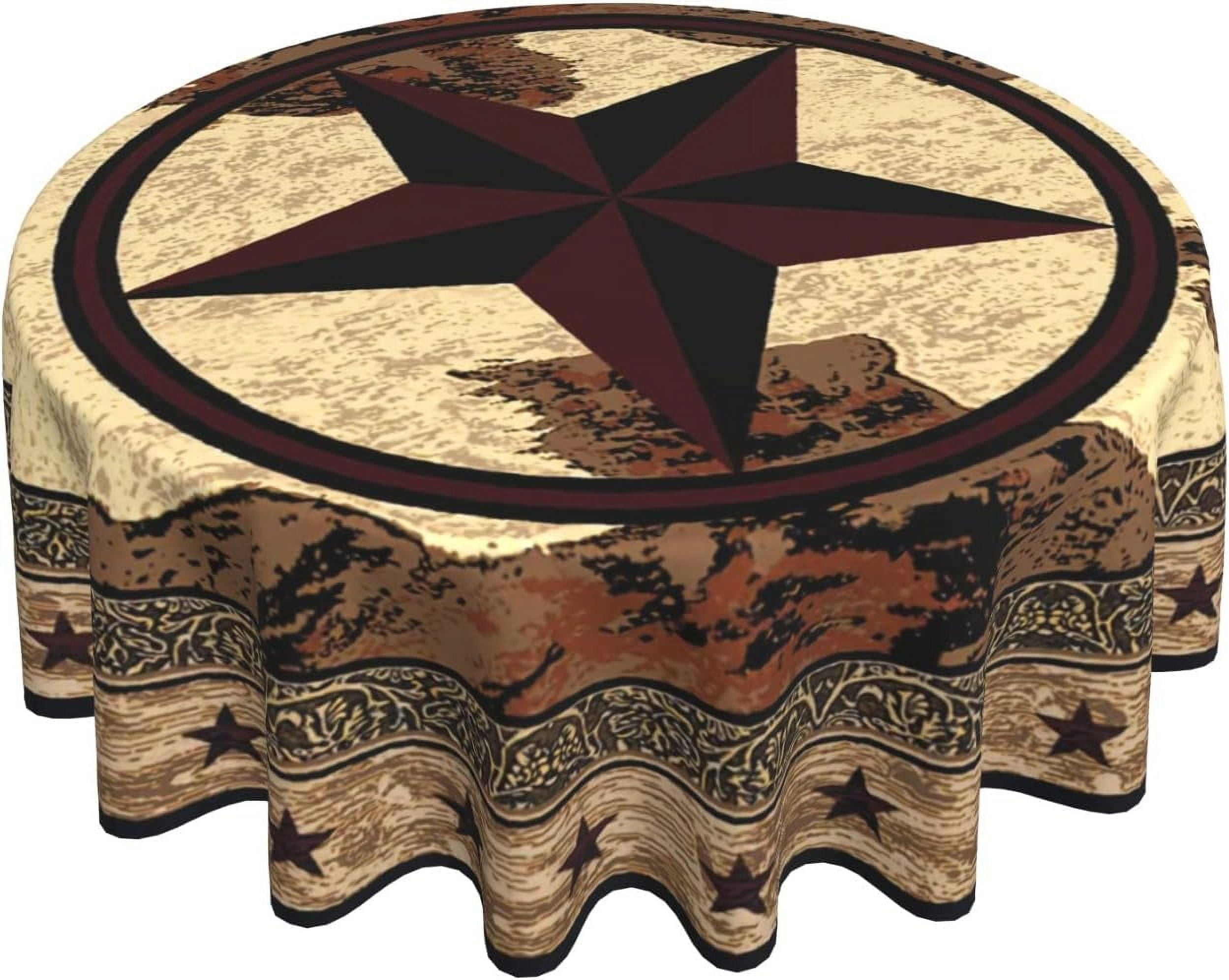 Western Texas Star Tablecloth Round- Rustic Stars on Vintage Brown Wood ...