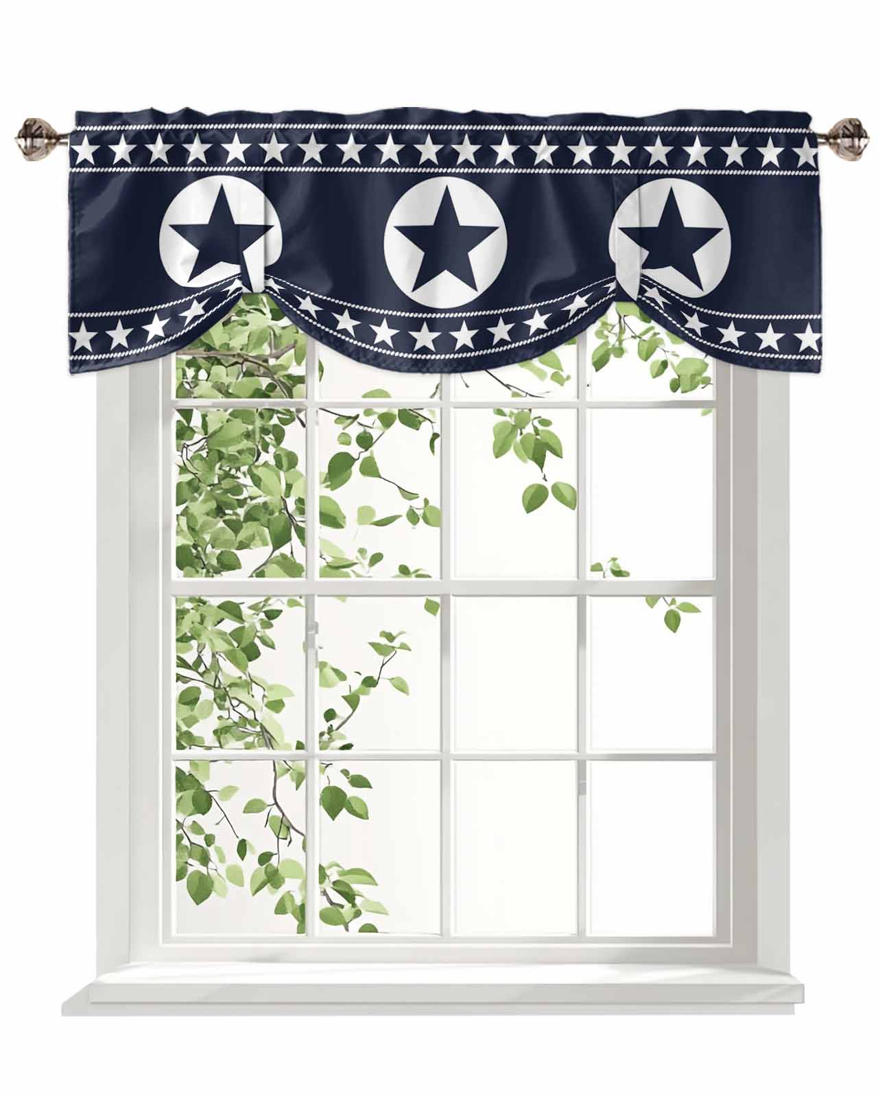 Western Texas Star Tie Up Valances Curtain, Adjustable Kitchen Vintage ...