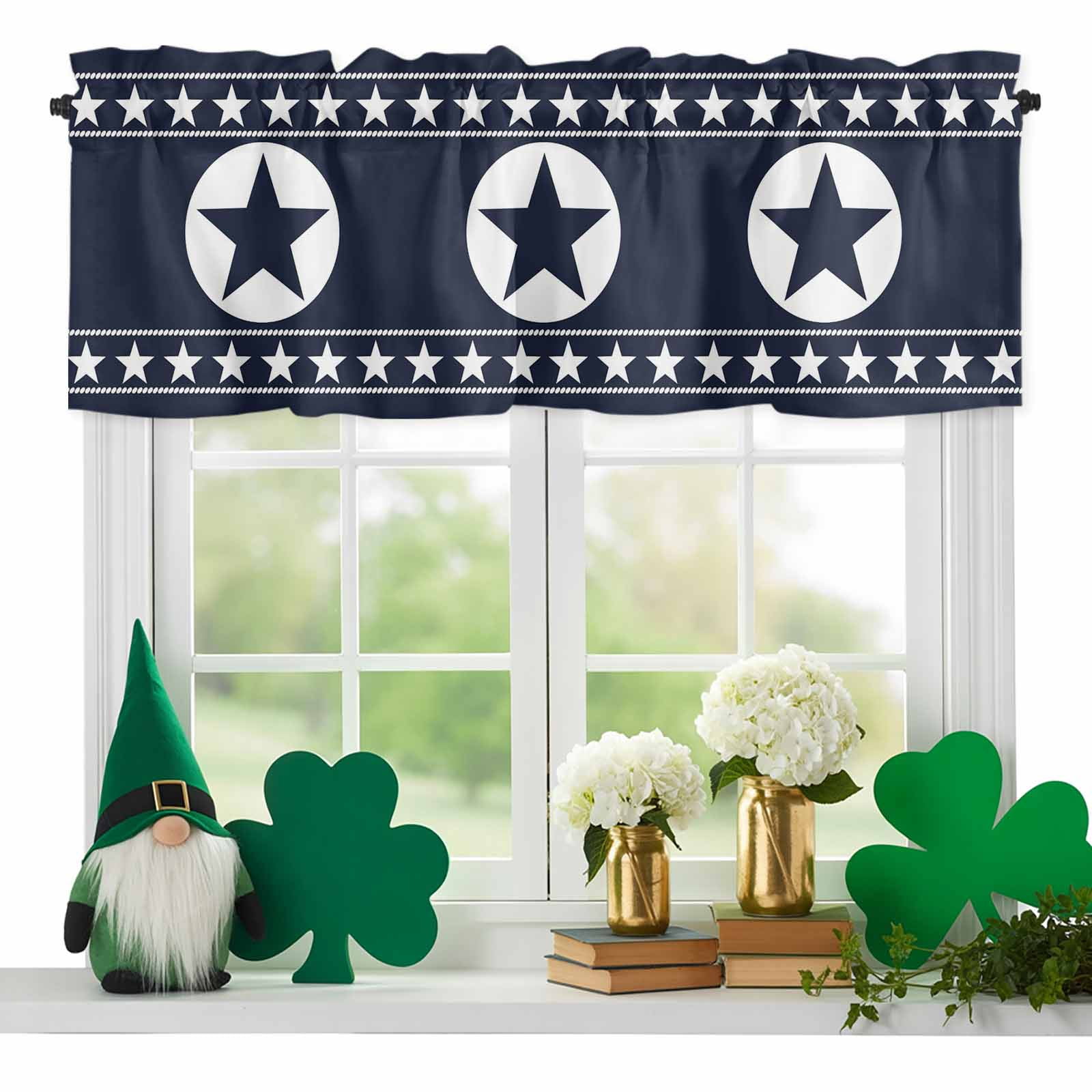 Western Texas Star Valances for Windows, Vintage Simple Navy Blue White ...