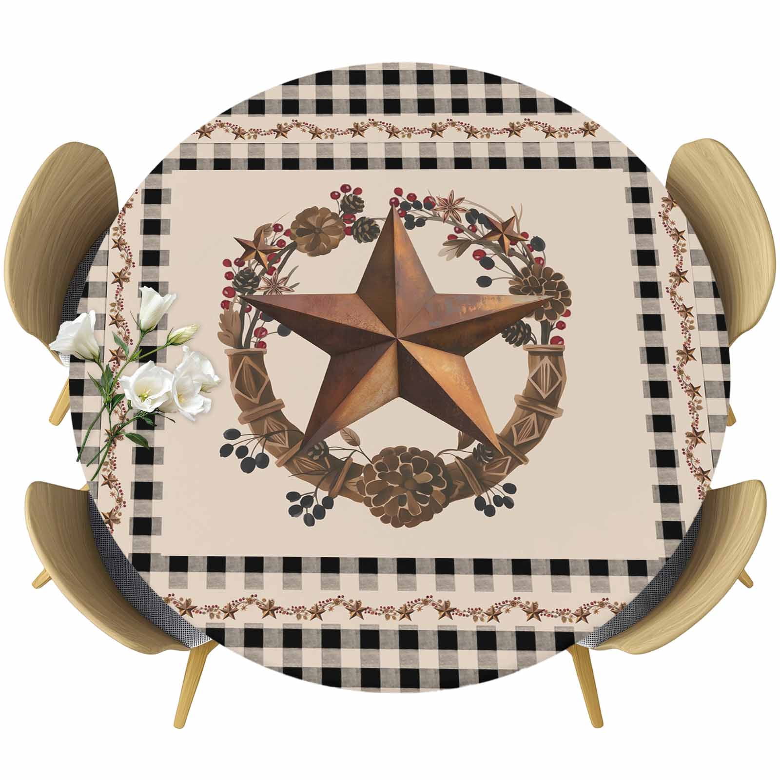 Western Texas Star Vintage Round Tablecloth, Fitted Table Cover with ...