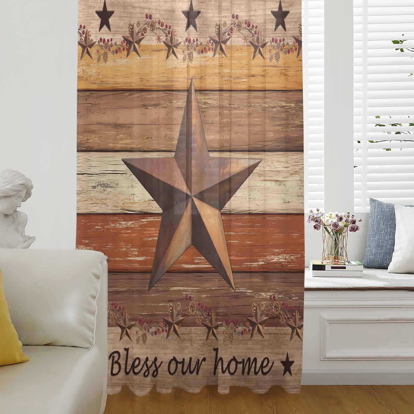 Western Texas Star Vintage Semi Sheer Curtains Drapes for Living Room ...