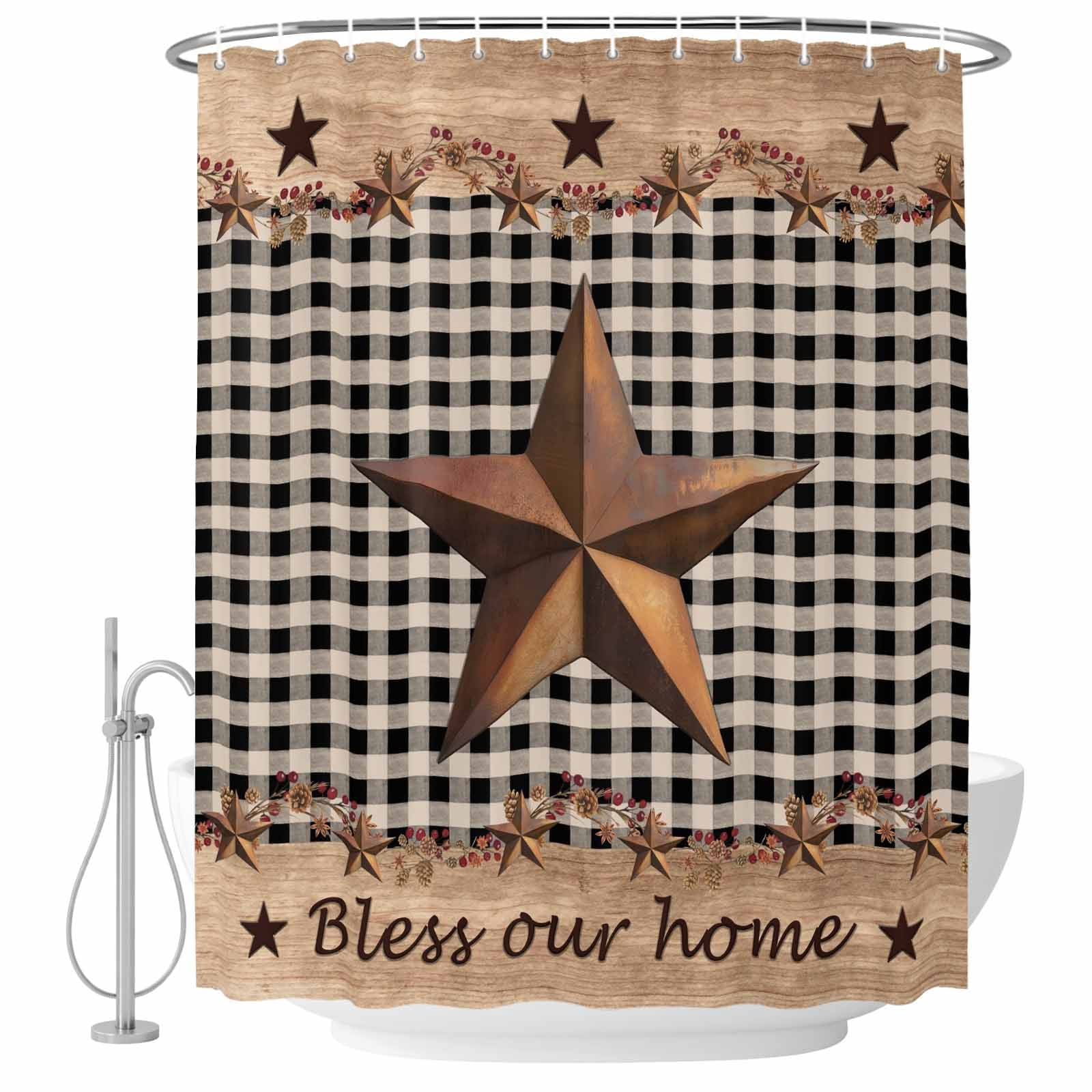 Western Texas Star Vintage Shower Curtain Set - 72" x 78" Washable ...