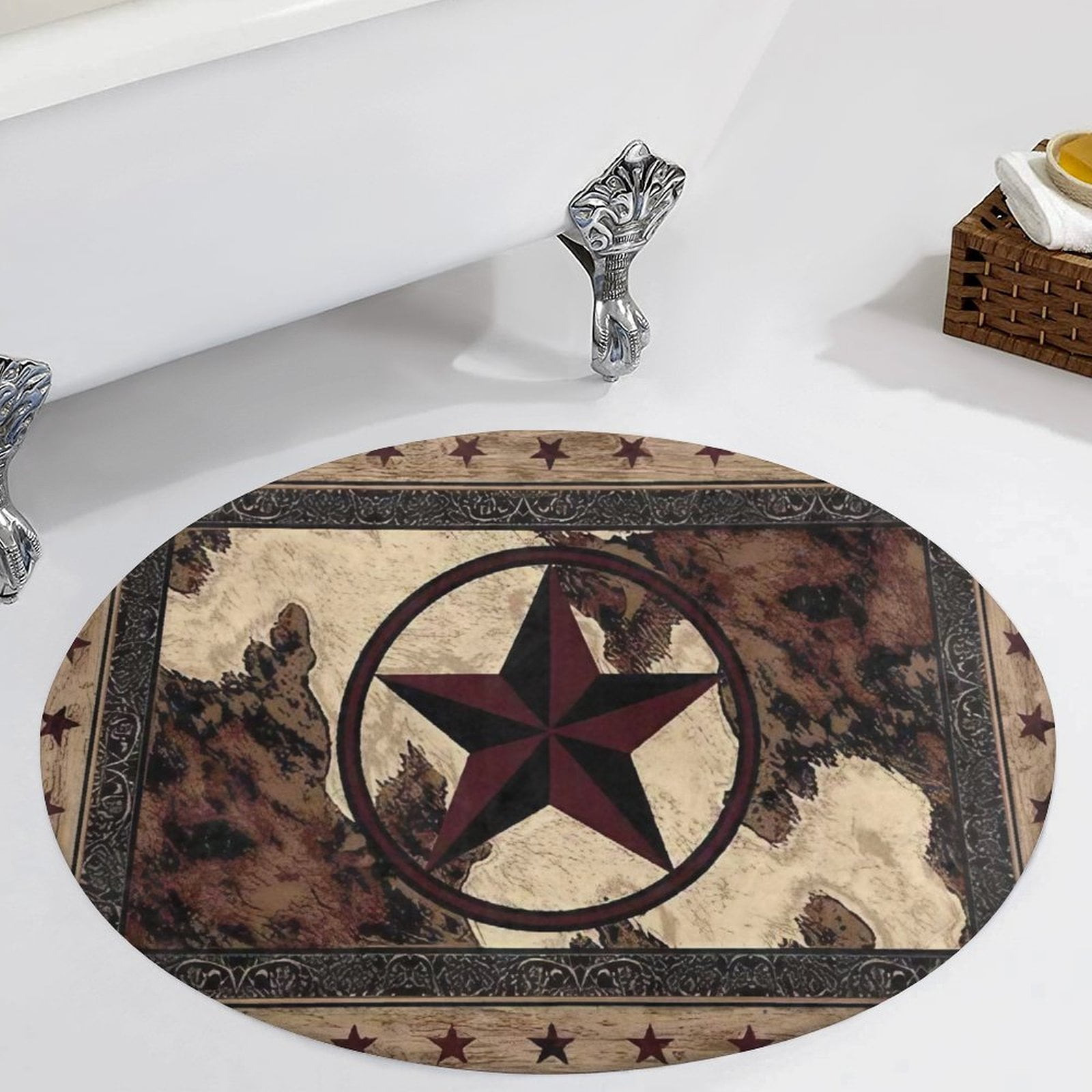 Western Texas Star Vintage Style Stars On Wood Panel Print Rustic Round ...