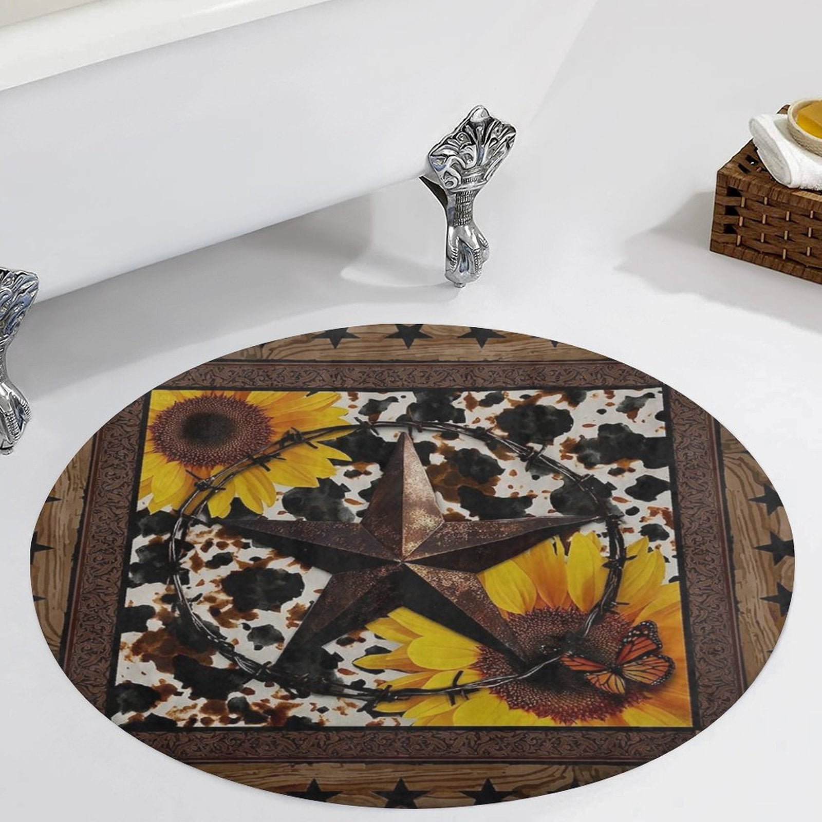 Western Texas Star Vintage Style Stars On Wood Panel Print Rustic Round ...