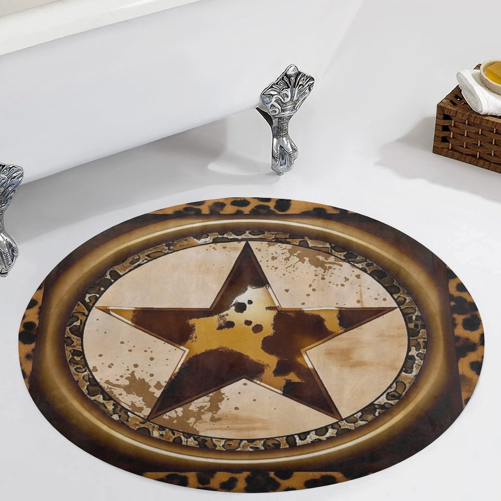 Western Texas Star Vintage Style Stars On Wood Panel Print Rustic Round ...