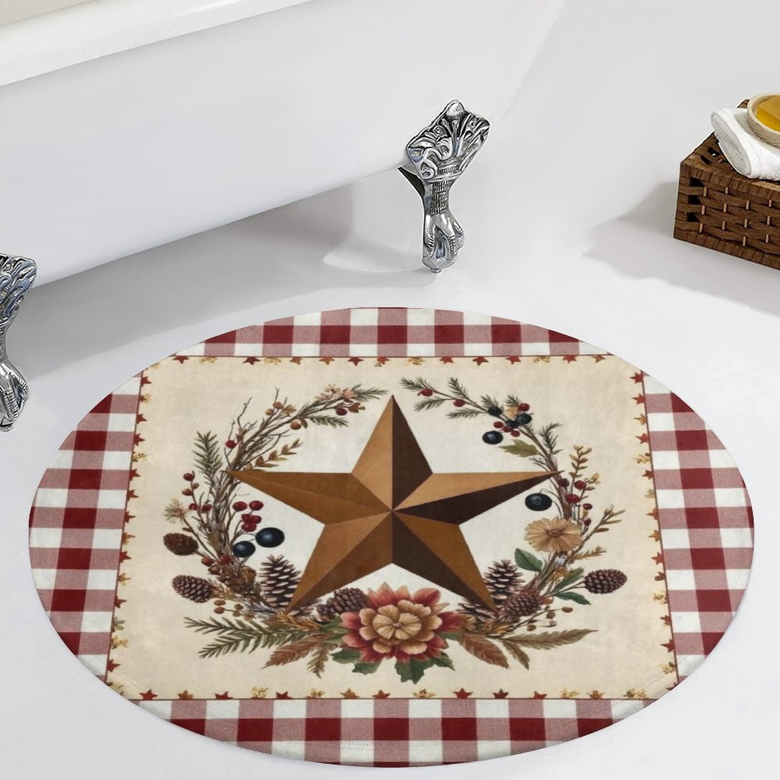 Western Texas Star Vintage Style Stars On Wood Panel Print Rustic Round Area Rugs for Bedroom ...