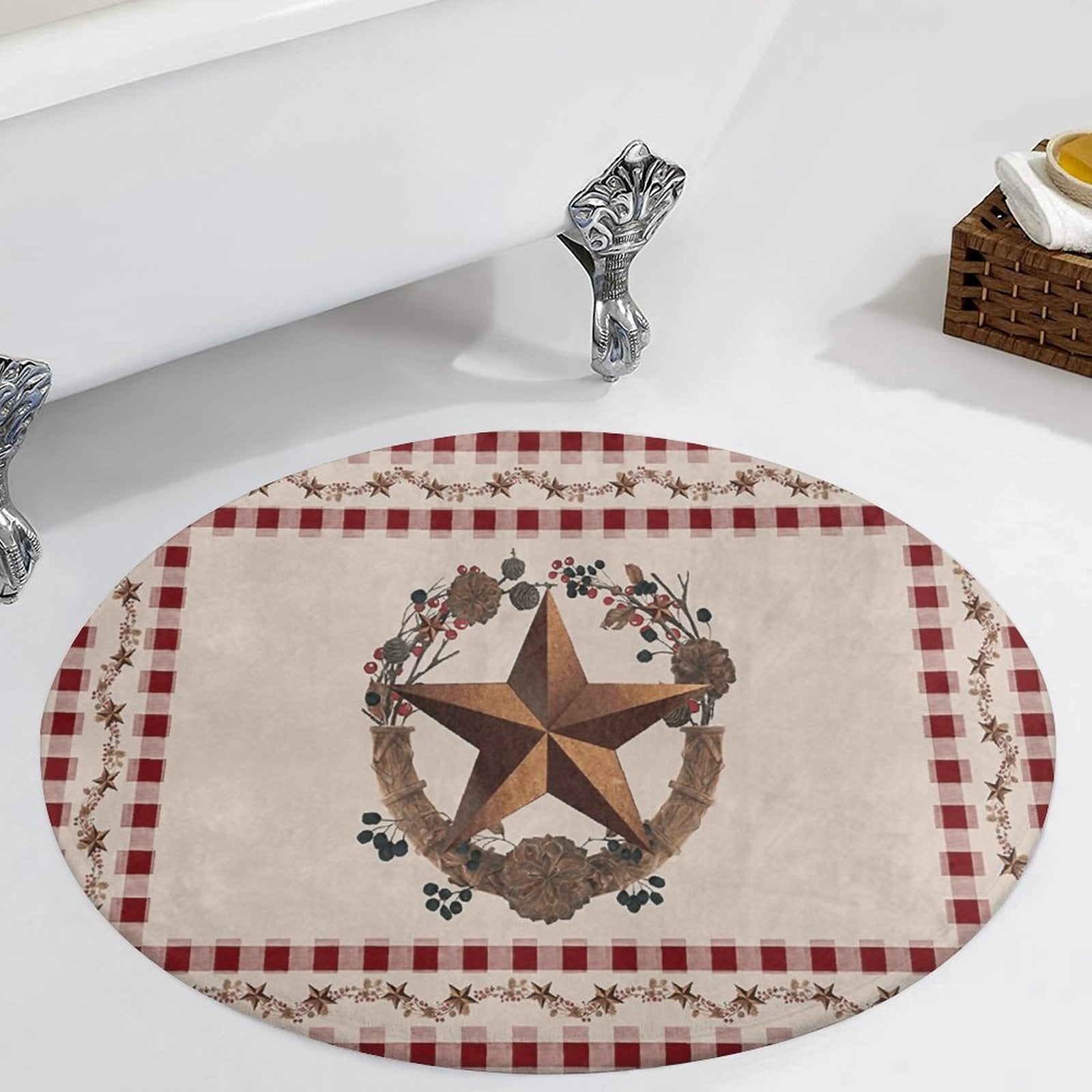 Western Texas Star Vintage Style Stars On Wood Panel Print Rustic Round Area Rugs for Bedroom ...