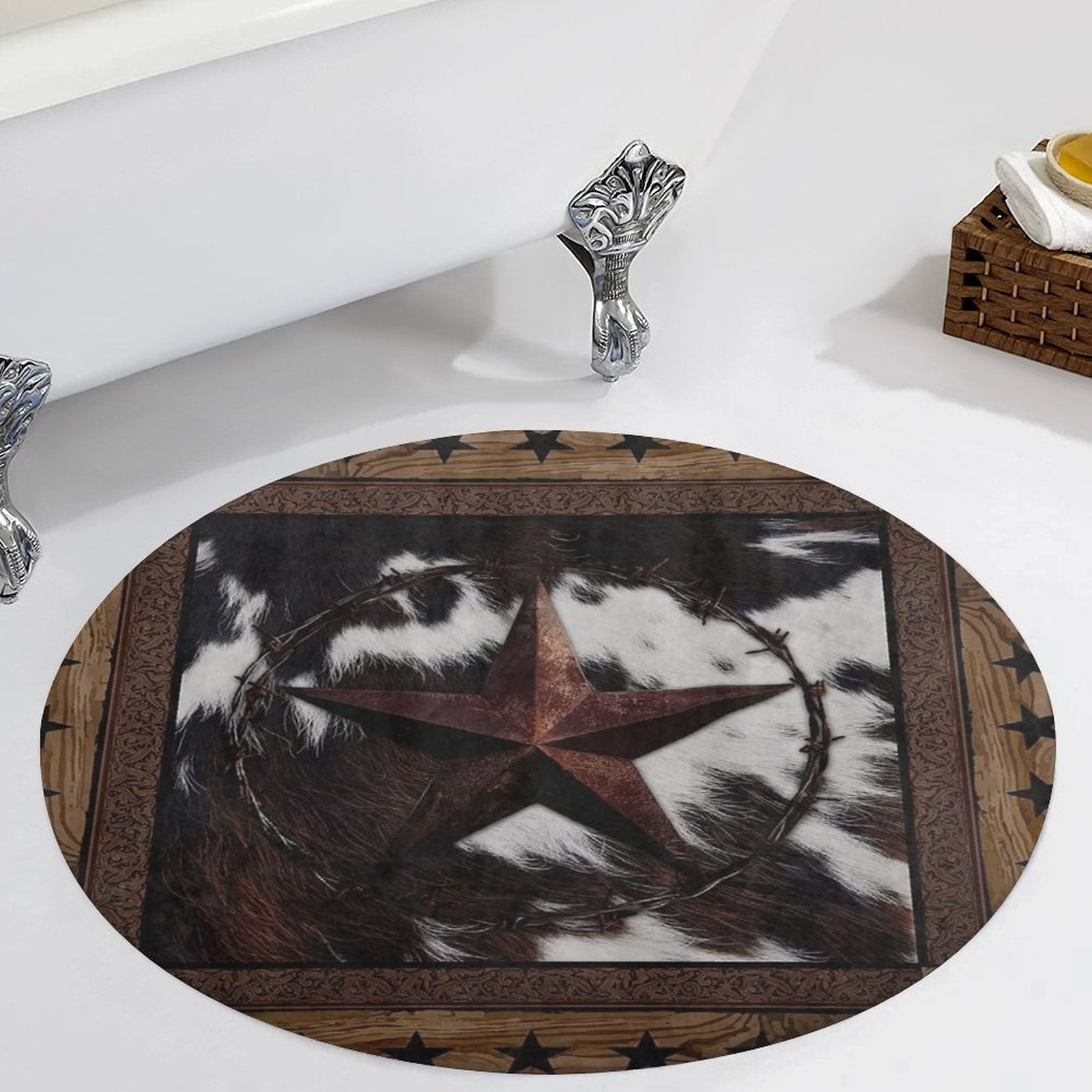 Western Texas Star Vintage Style Stars On Wood Panel Print Rustic Round ...