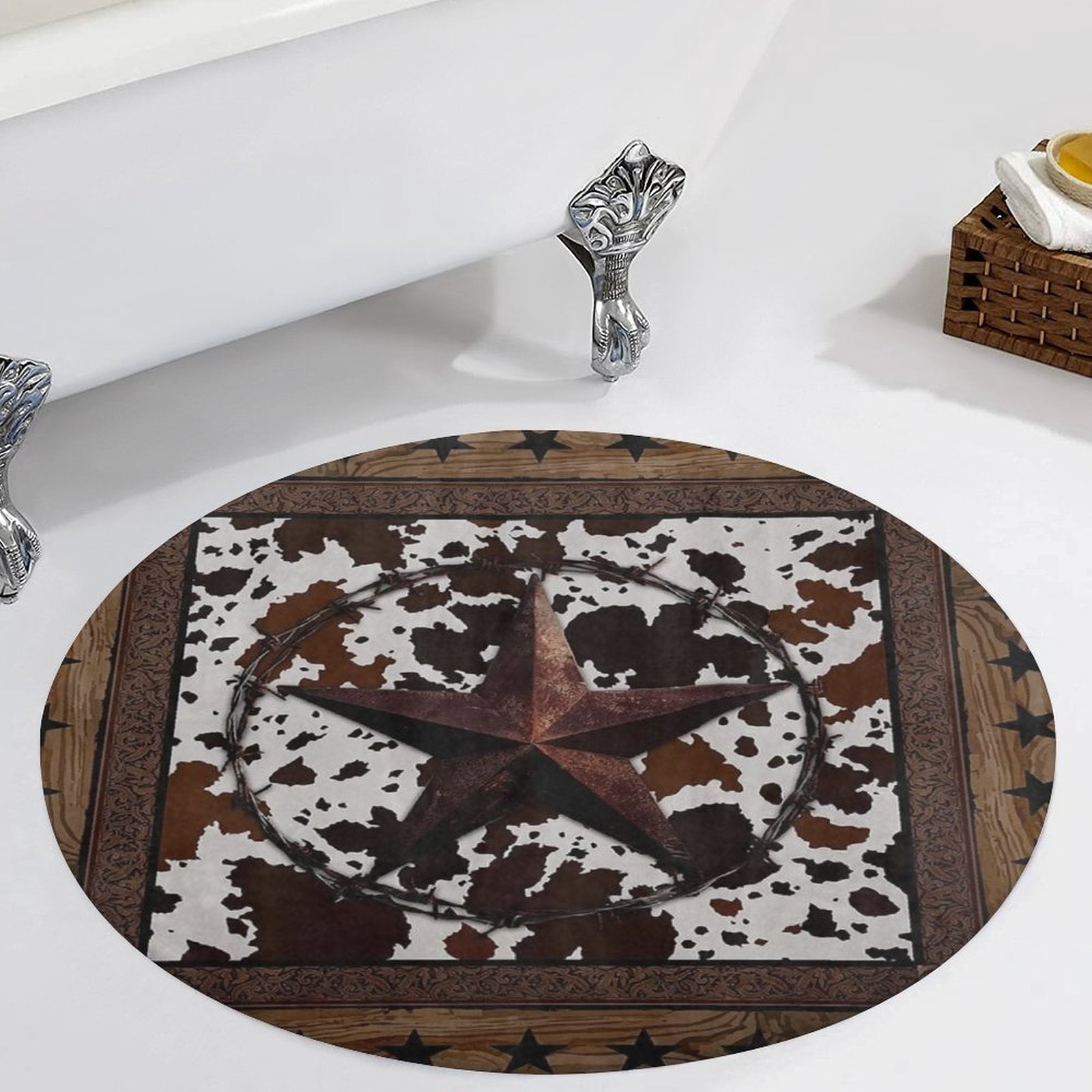 Western Texas Star Vintage Style Stars On Wood Panel Print Rustic Round ...