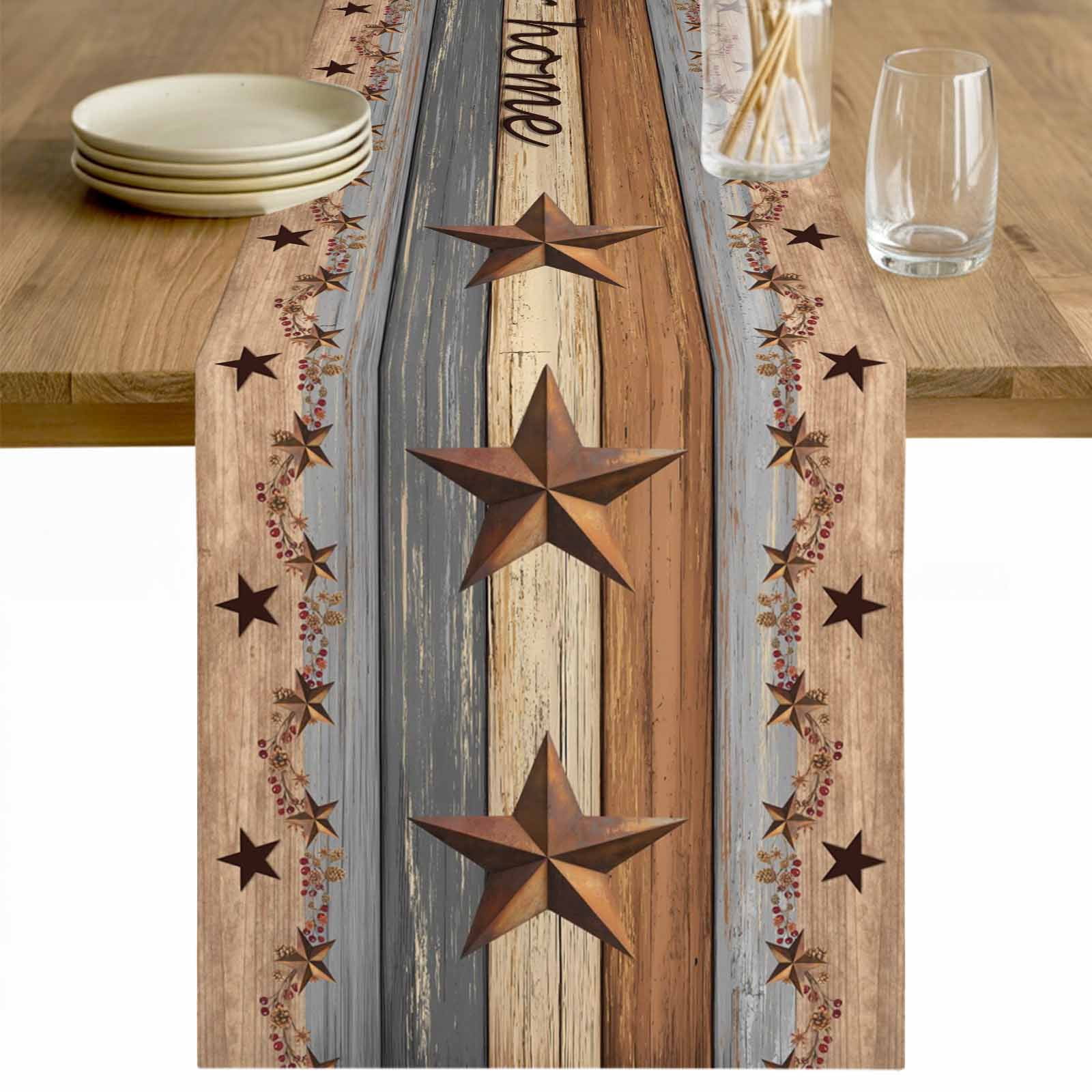 Western Texas Star Vintage Table Runner - 108 Inch Long Retro Farmhouse ...