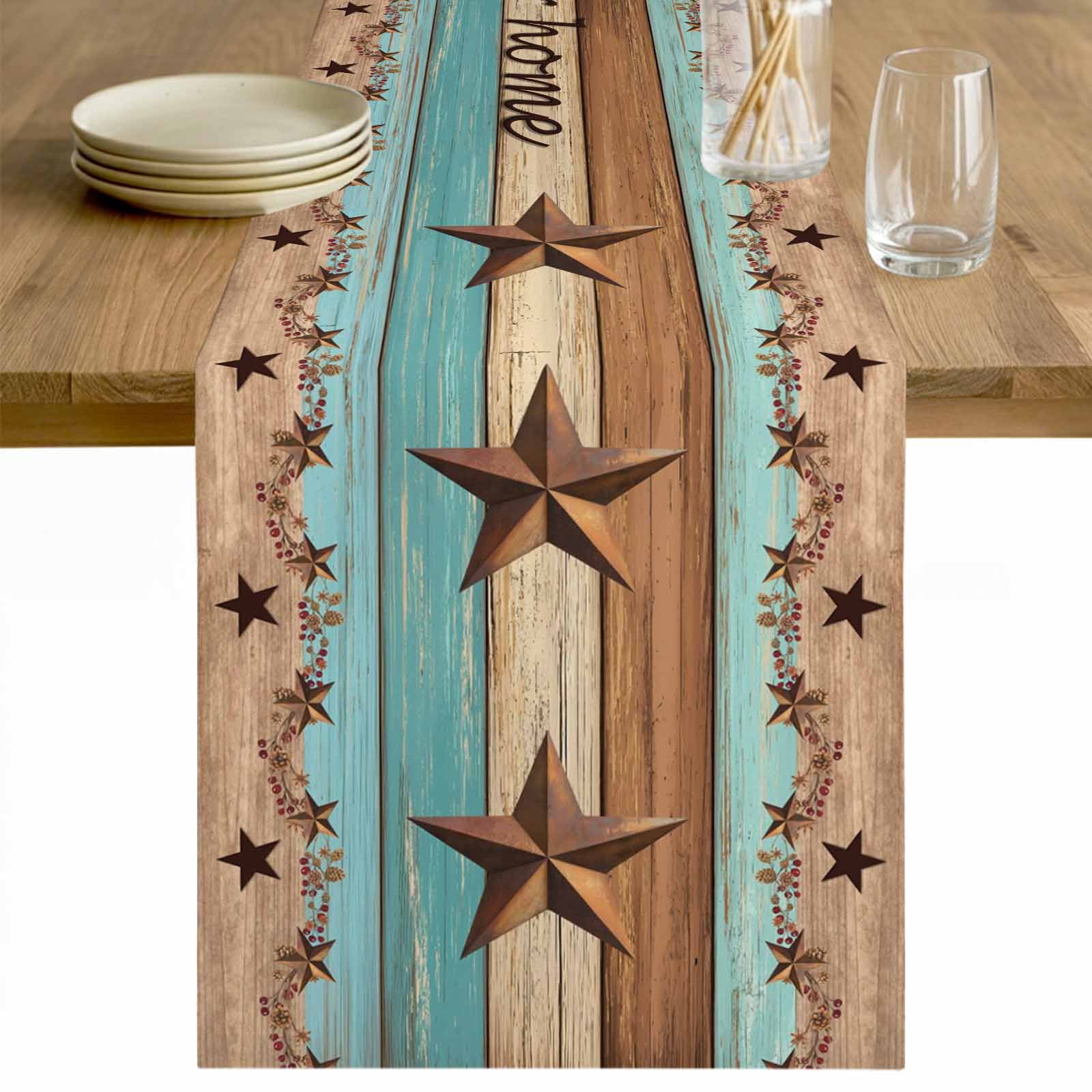 Western Texas Star Vintage Table Runner - 108 Inch Long Retro Farmhouse ...