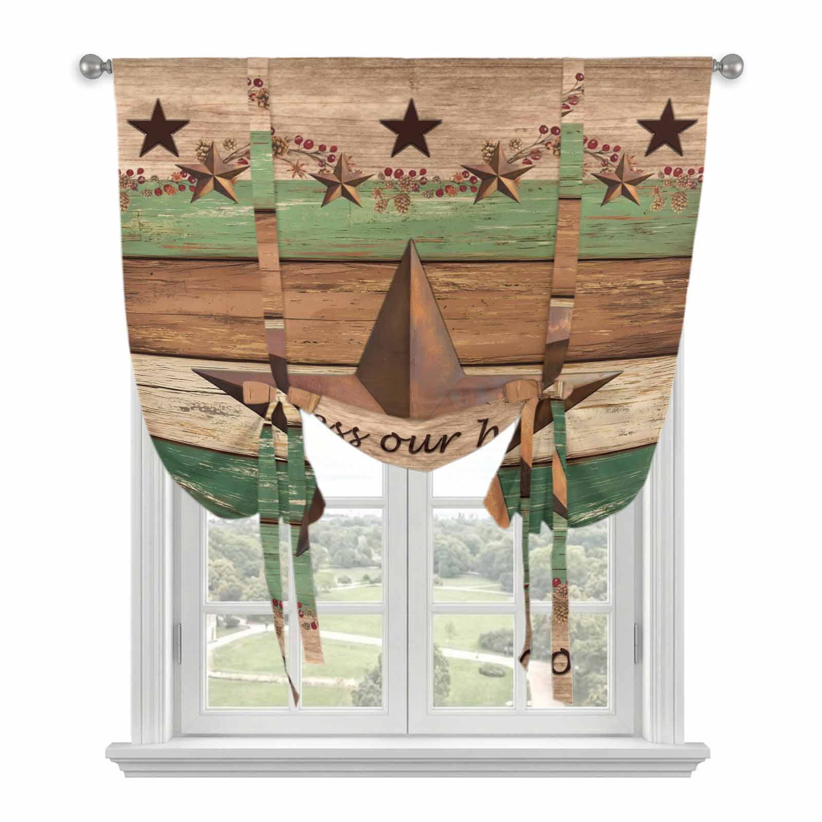 Western Texas Star Vintage Tie Up Curtains for Windows, Balloon Window ...