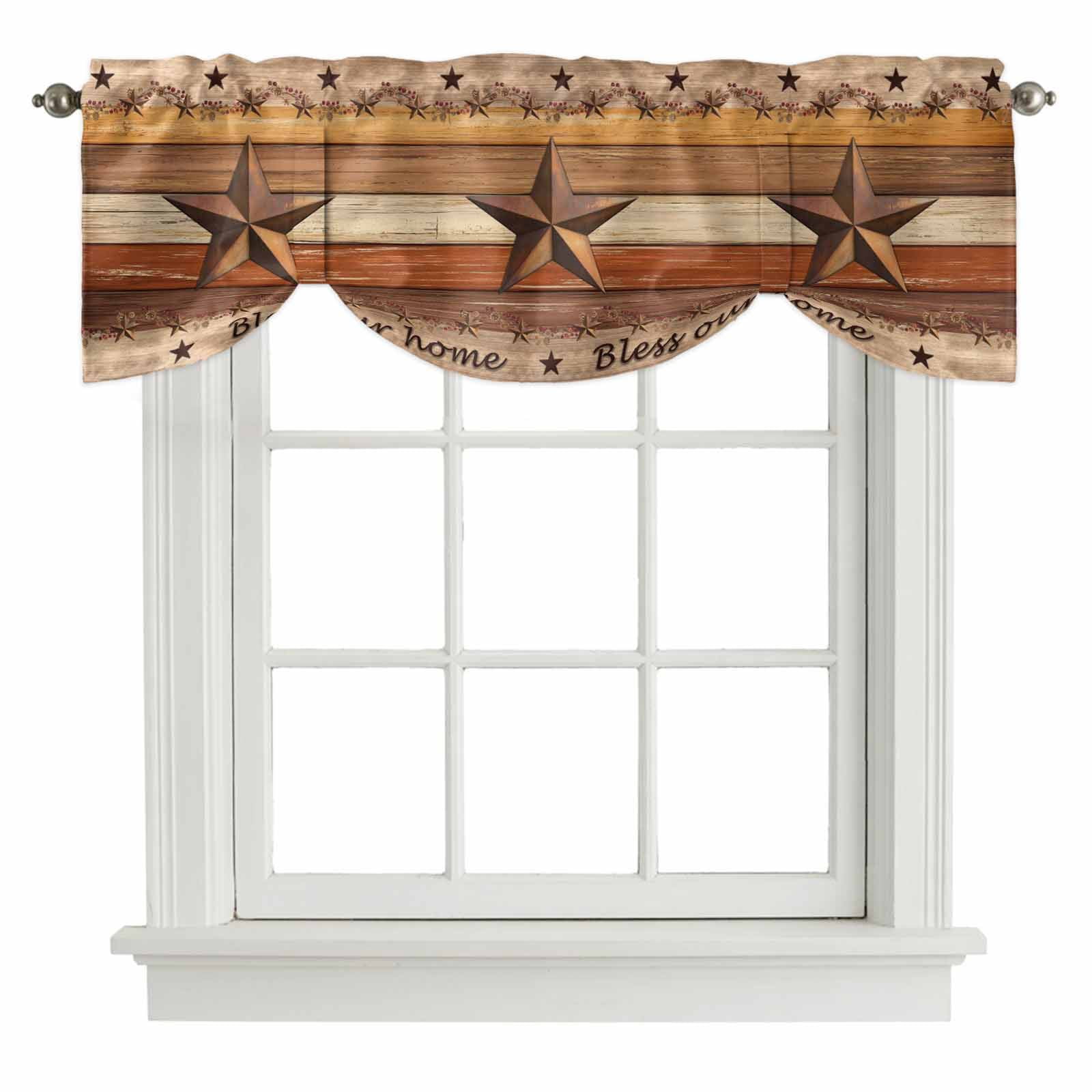 Western Texas Star Vintage Tie Up Valance Curtains for Windows, Kitchen ...