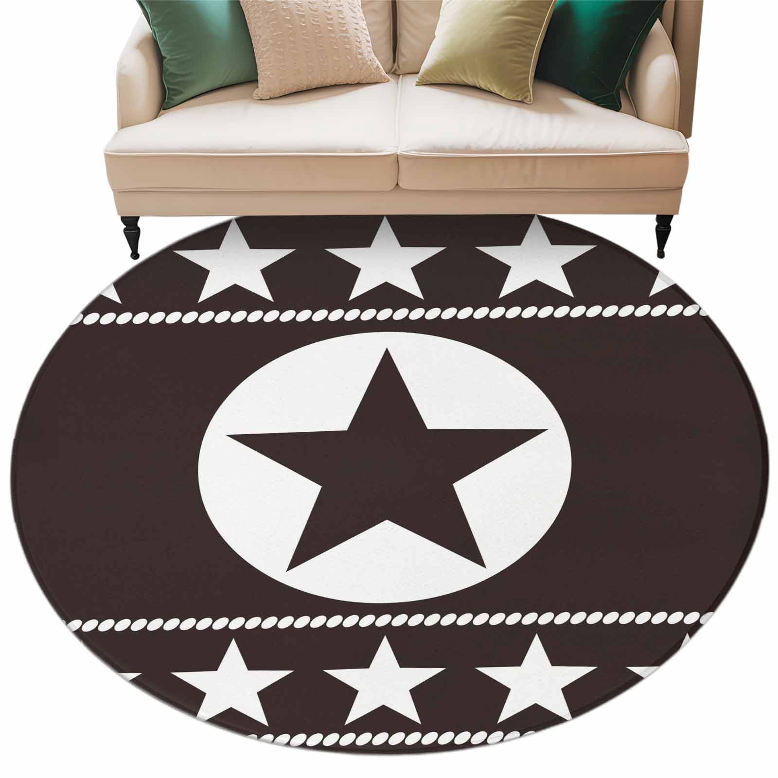 Western Texas Star Washable Round Area Rug 7 ft, Vintage Simple Brown ...